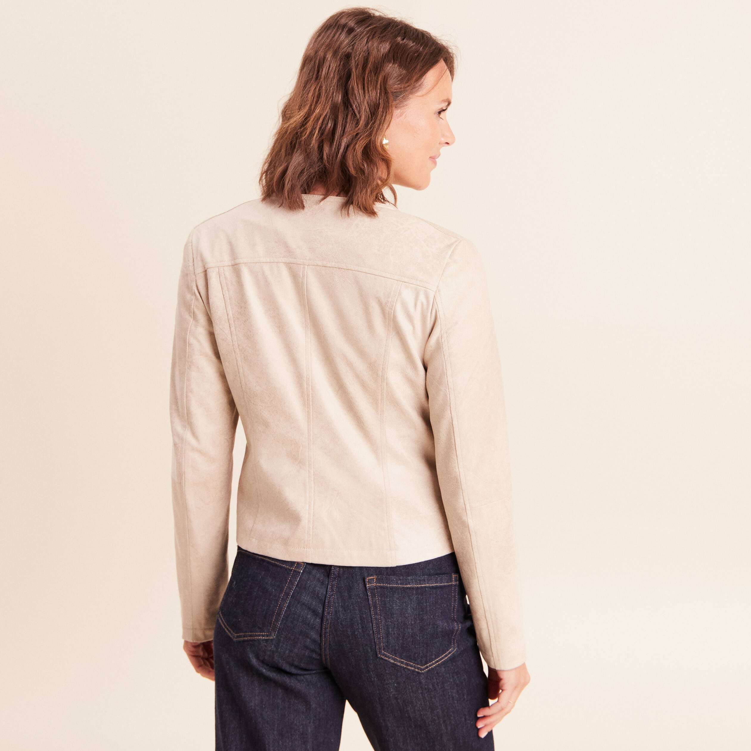 Veste droite zippée beige femme | Bréal