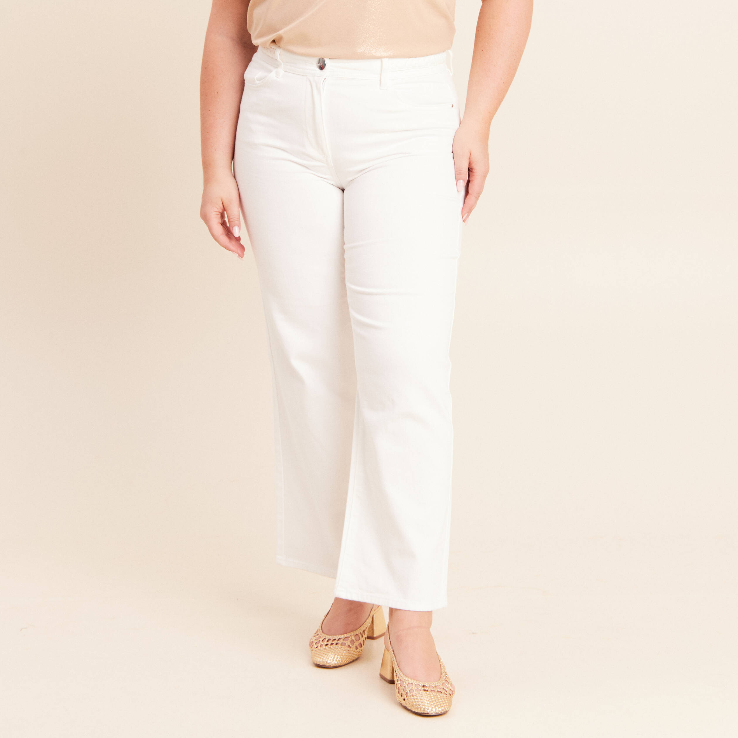 Jean coupe large 7/8ème taille haute blanc femme | Bréal