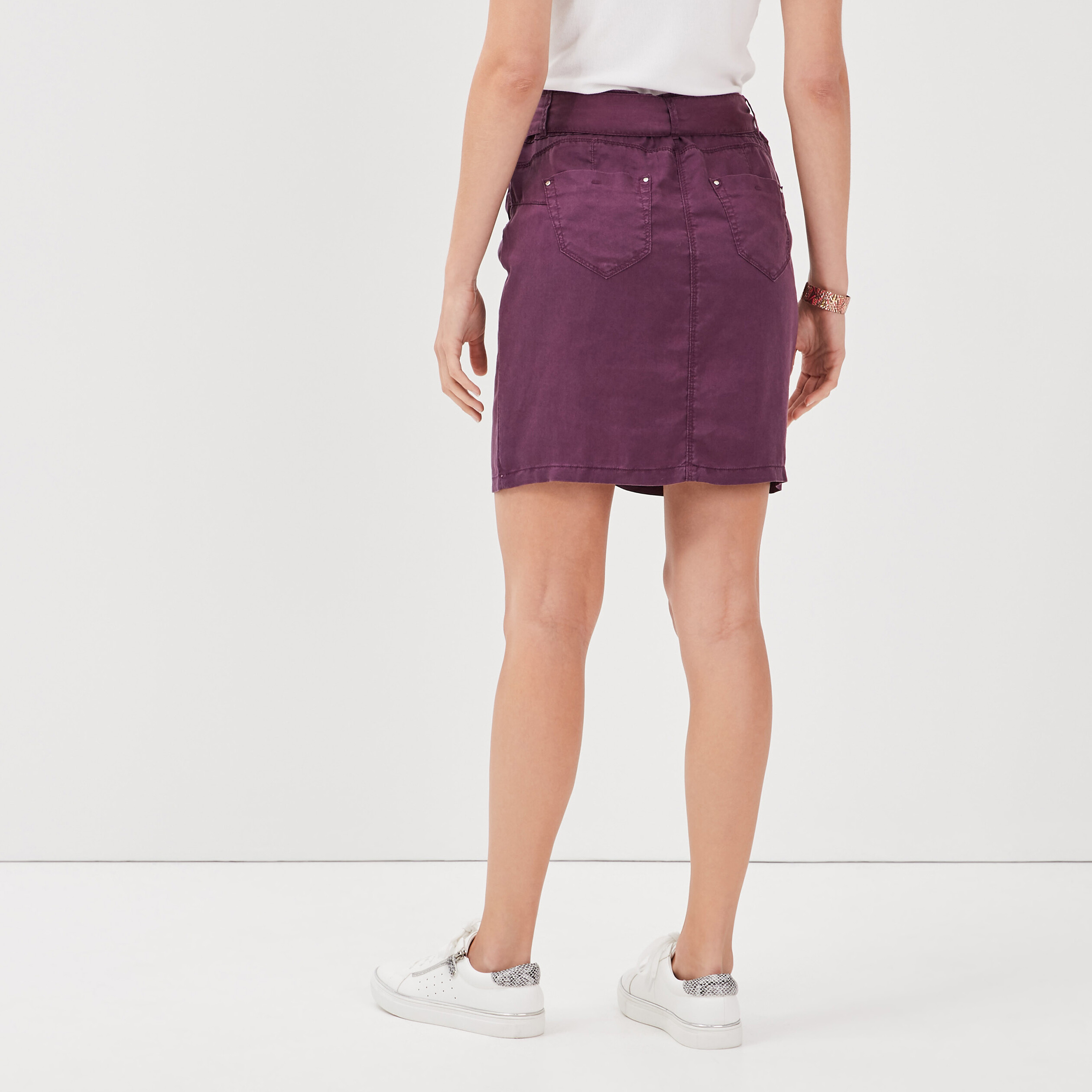 Jupe droite ceinturée violet foncé femme | Bréal