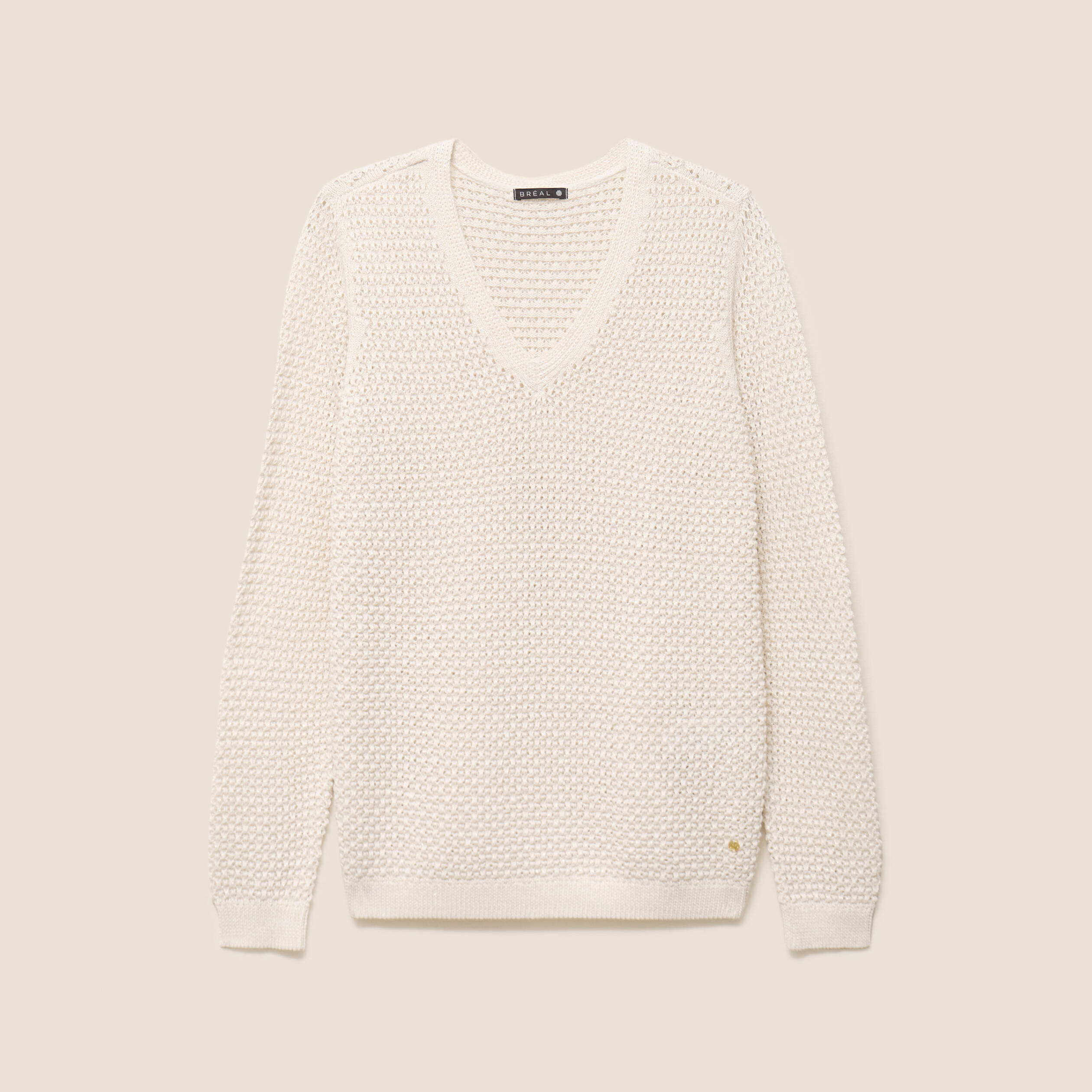Pull manches longues col en V ecru femme | Bréal