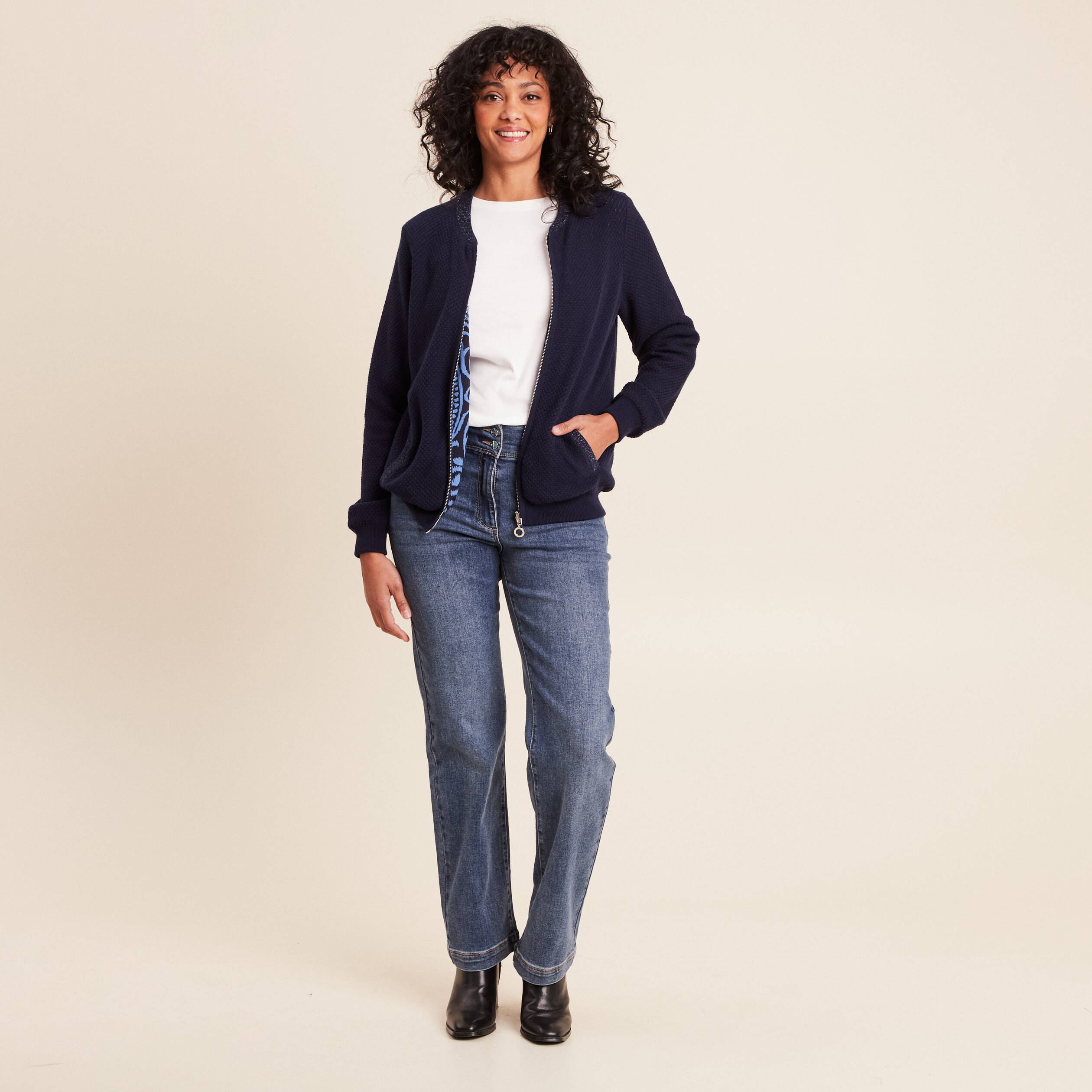 Gilet réversible esprit bomber bleu femme | Bréal