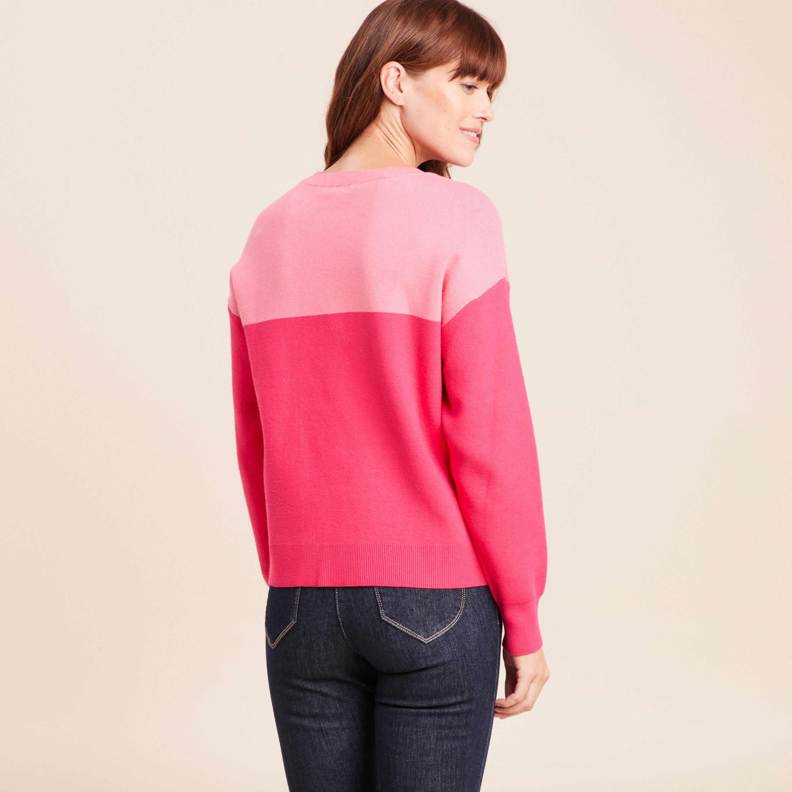 Pull col rond manches longues rose fushia femme | Bréal