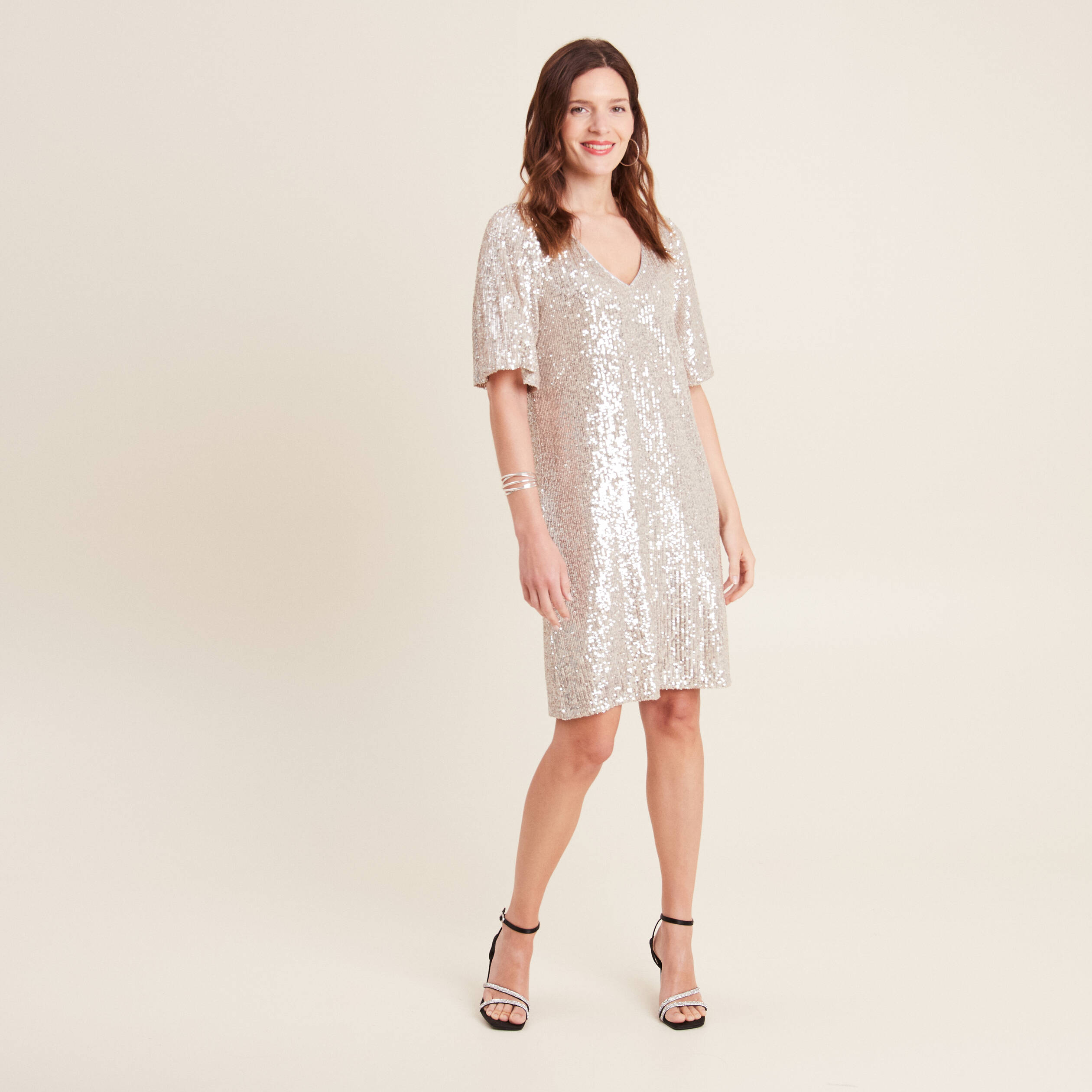 Robe évasée sequins couleur or femme | Bréal