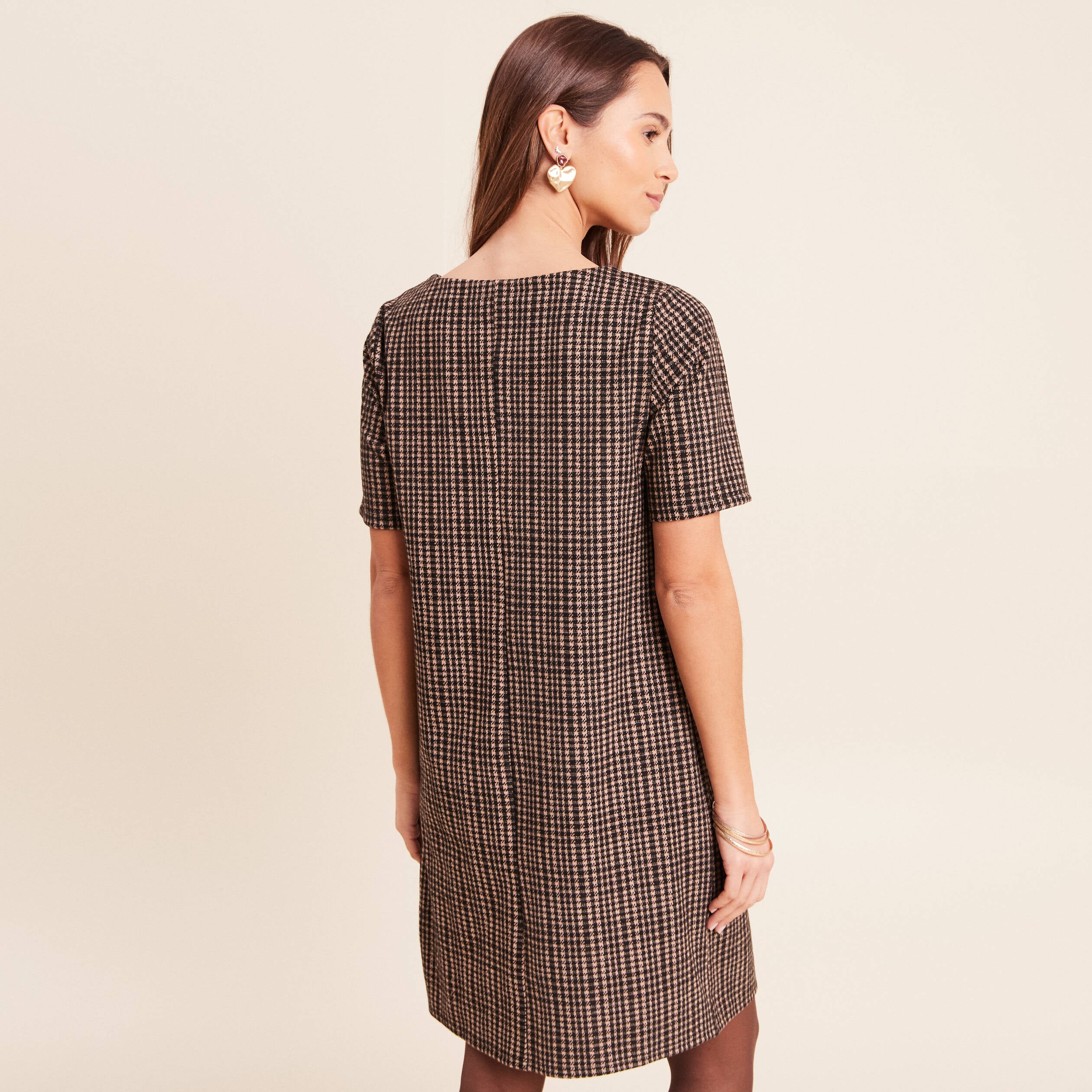 Robe droite courte en maille col rond noir femme | Bréal