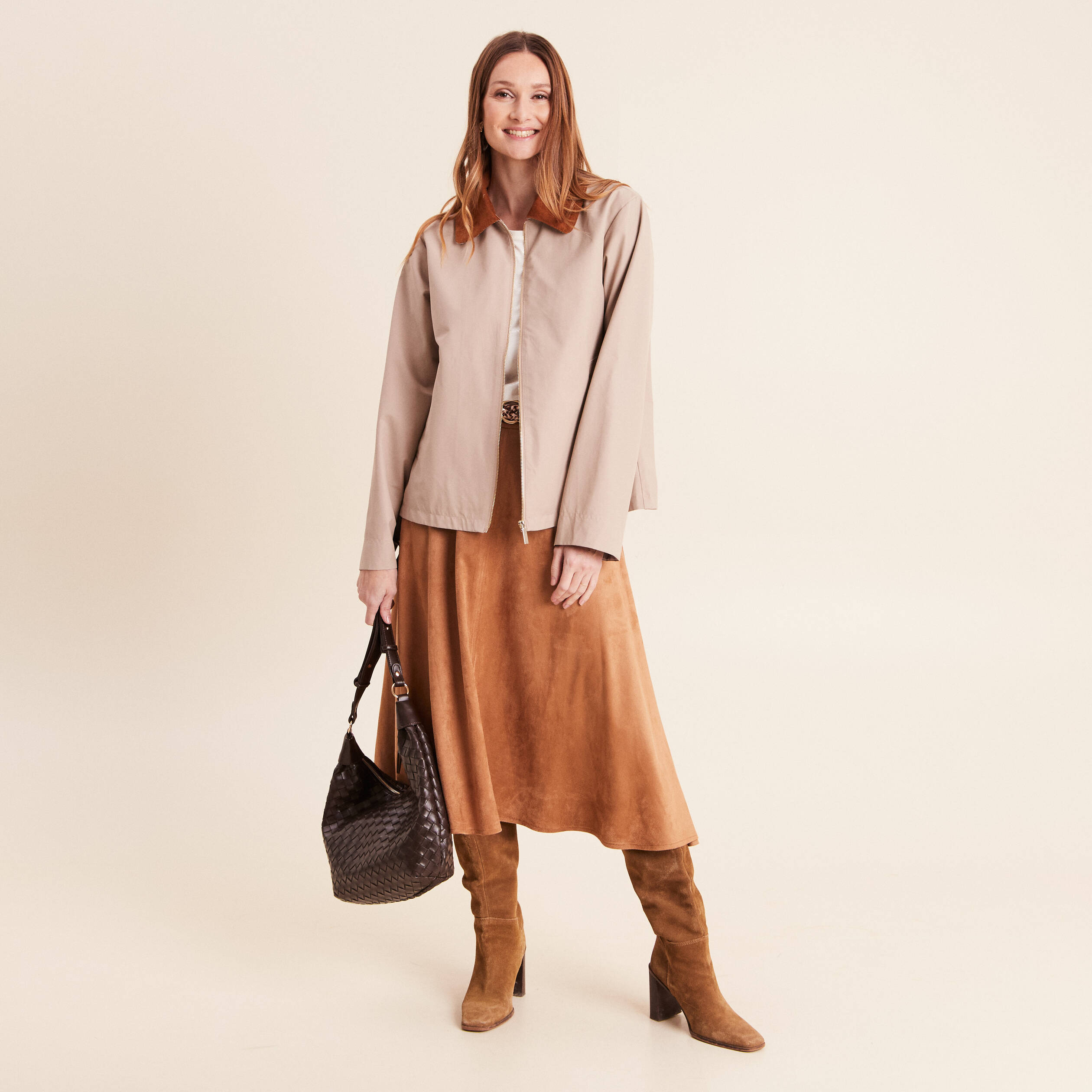 Jupe avec ceinture amovible marron clair femme | Bréal