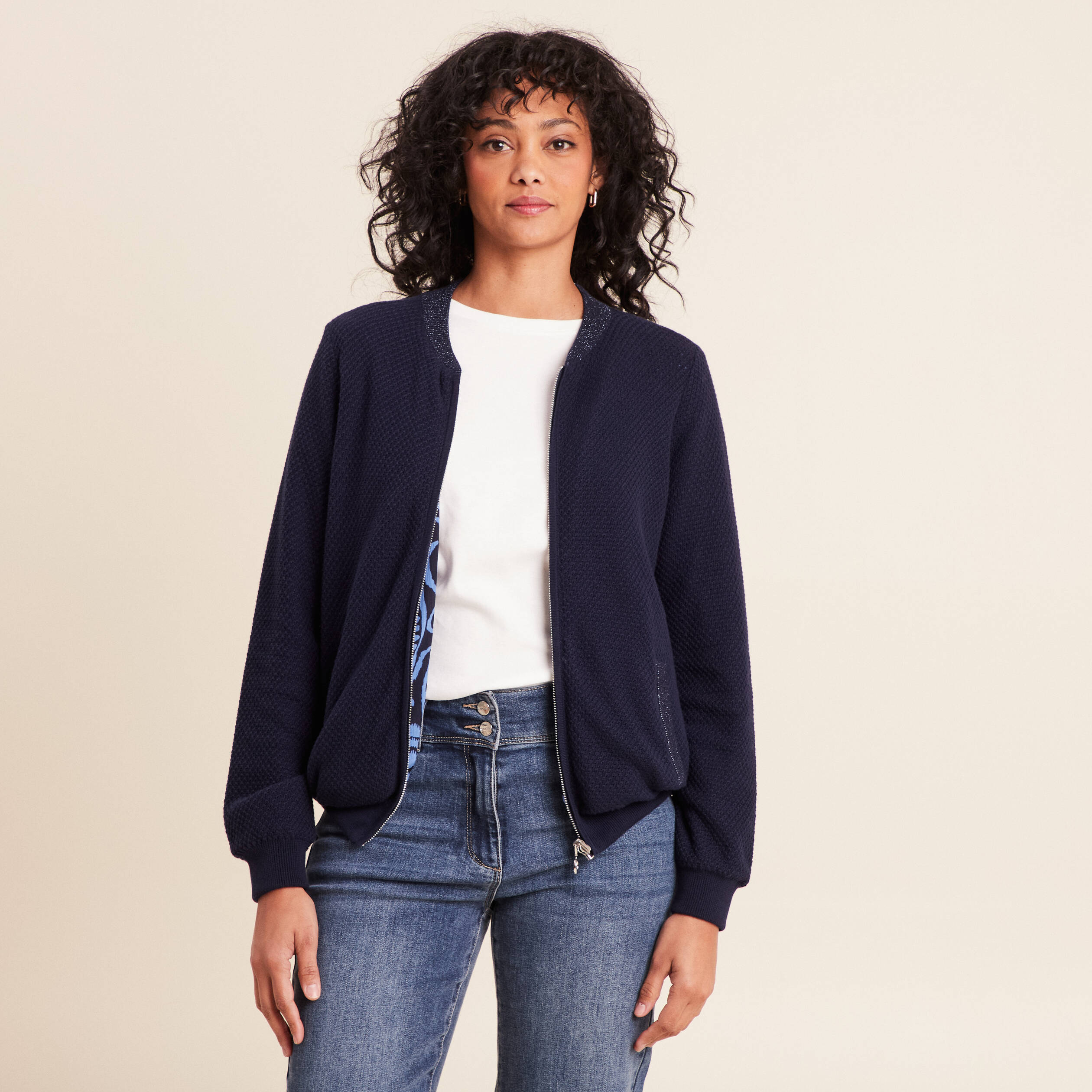 Gilet réversible esprit bomber bleu femme | Bréal