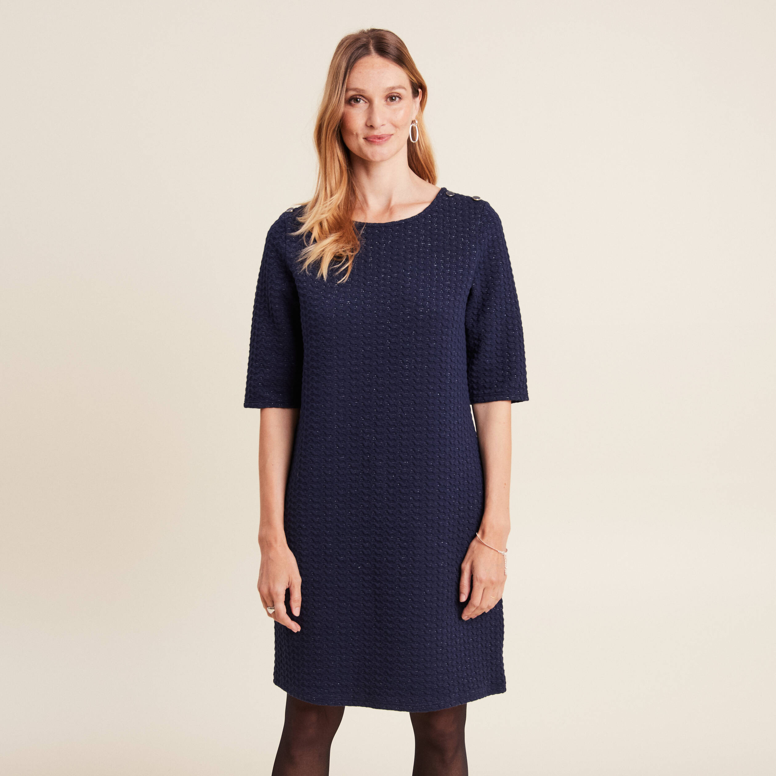 Robe droite manches 3/4 bleu marine femme | Bréal