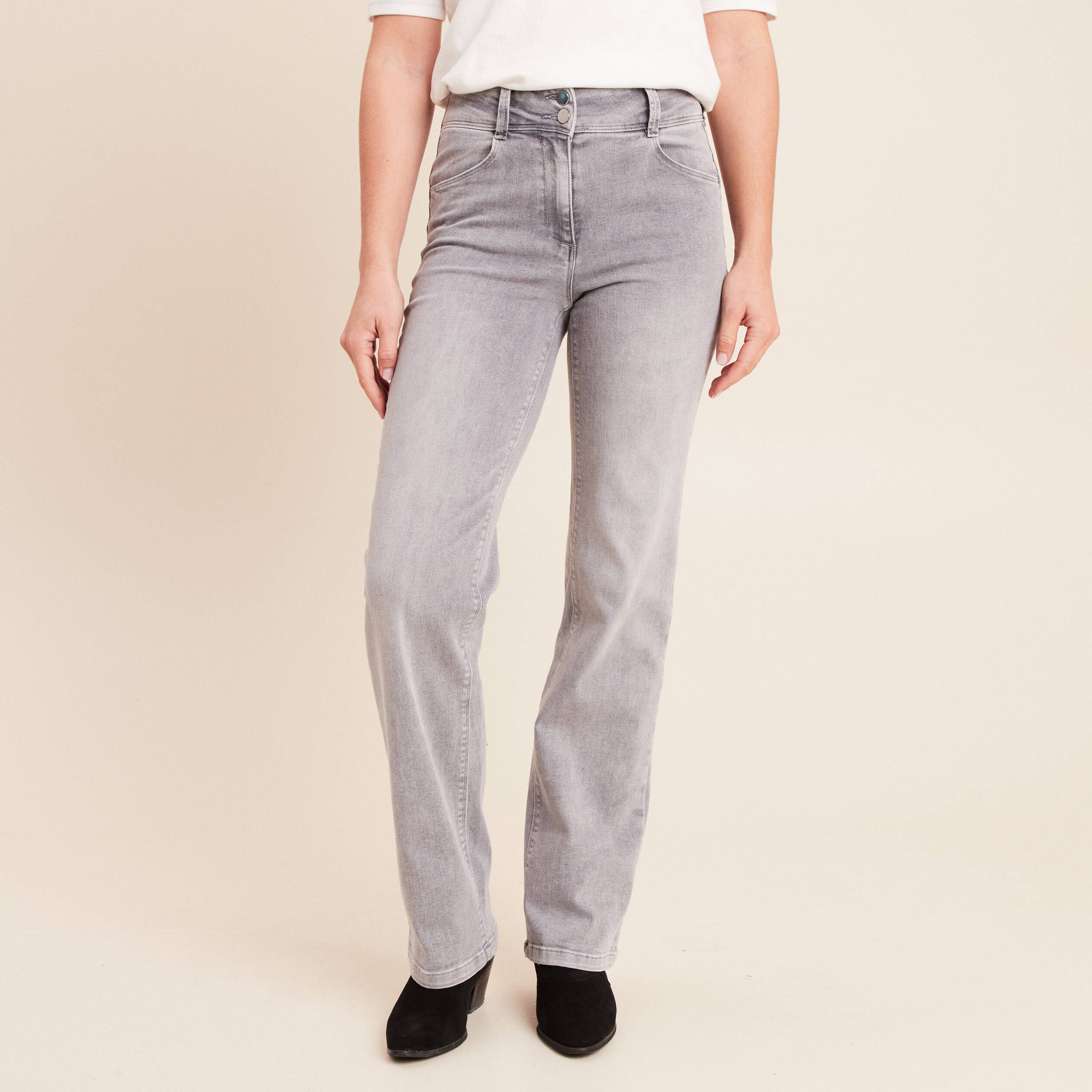 Jean taille haute denim gris clair femme | Bréal