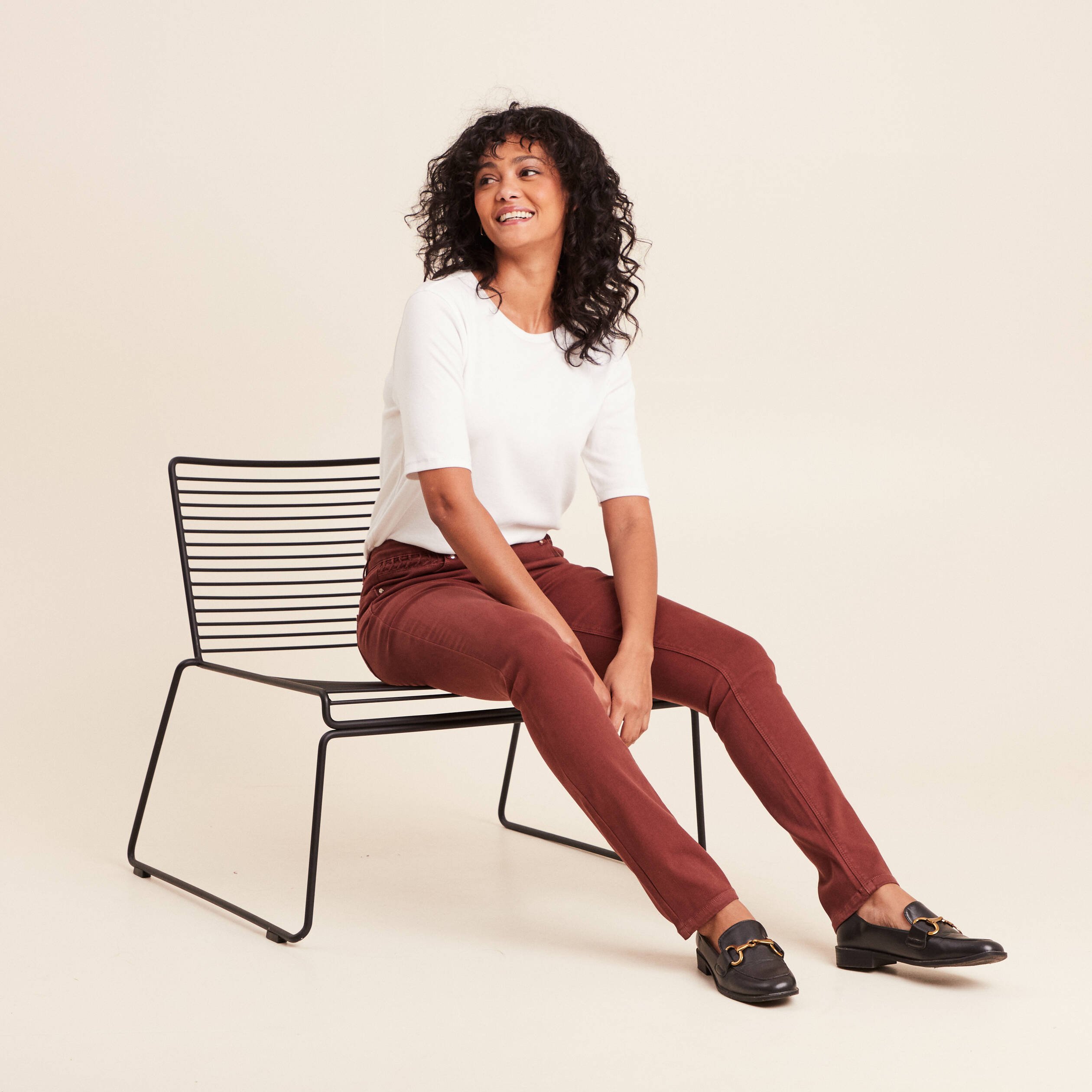 Jean ajusté taille basculée marron femme | Bréal