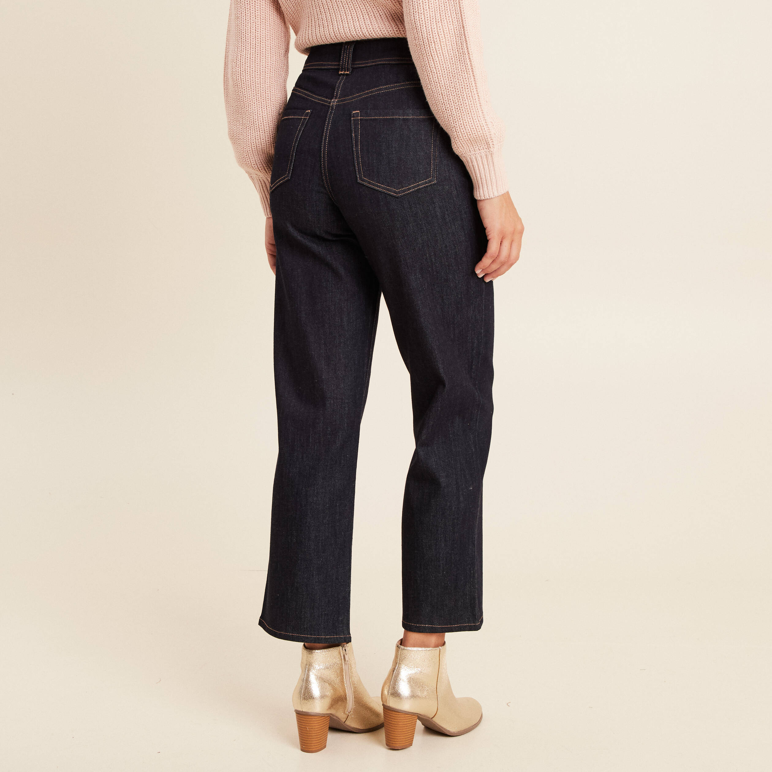 Jean coupe large 7/8ème taille haute denim brut femme | Bréal