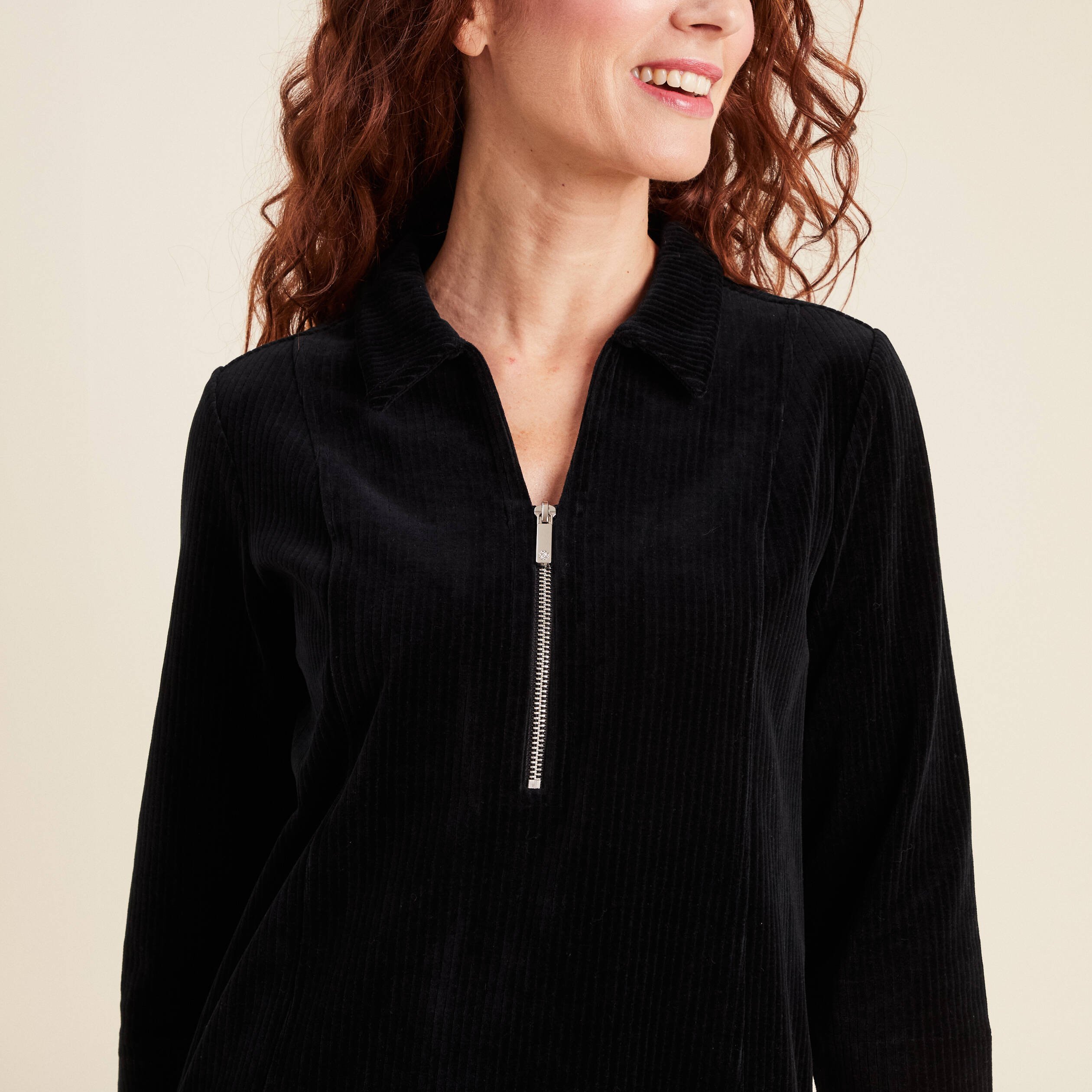 Robe droite velours noir femme | Bréal