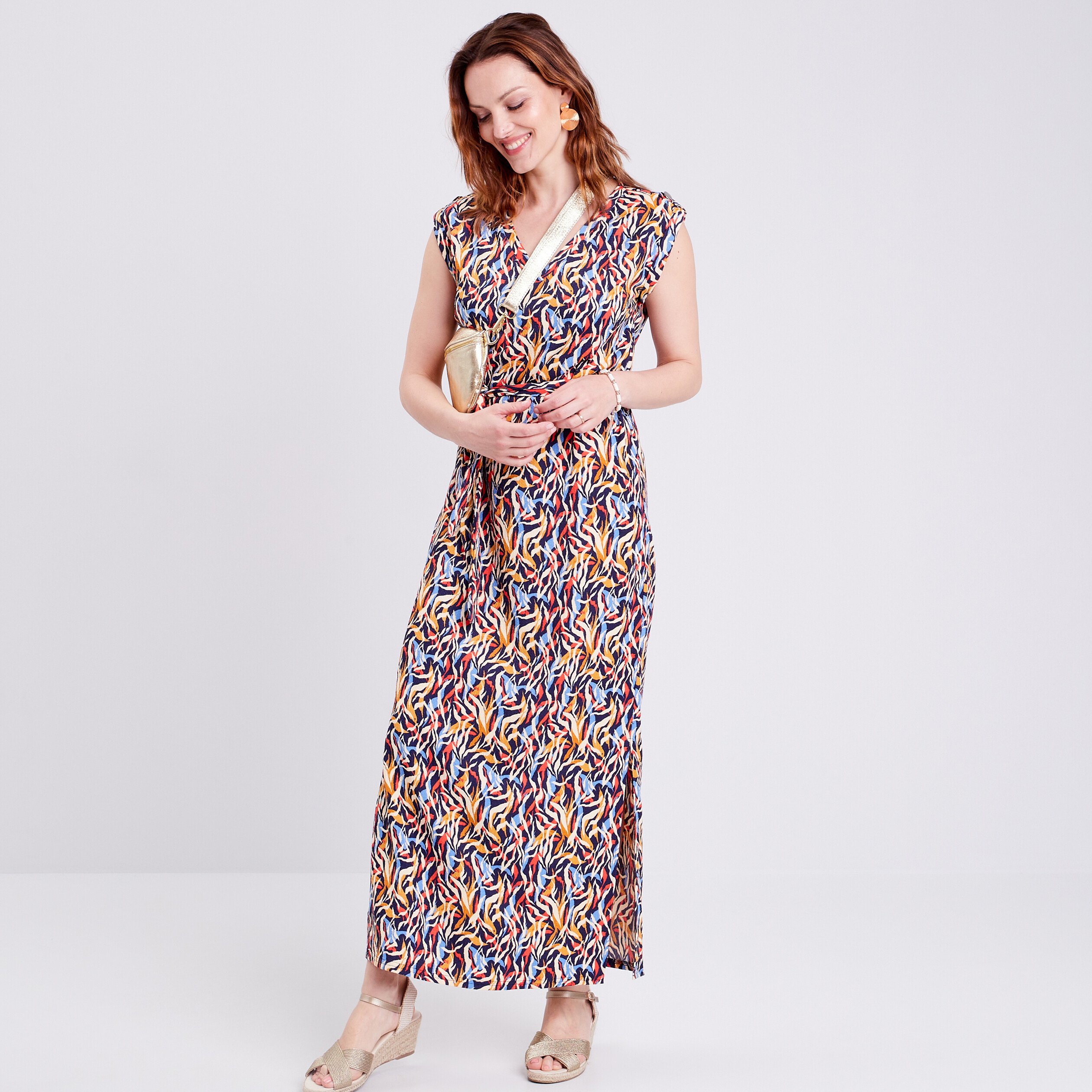 Robe longue droite fendue rouge femme | Bréal