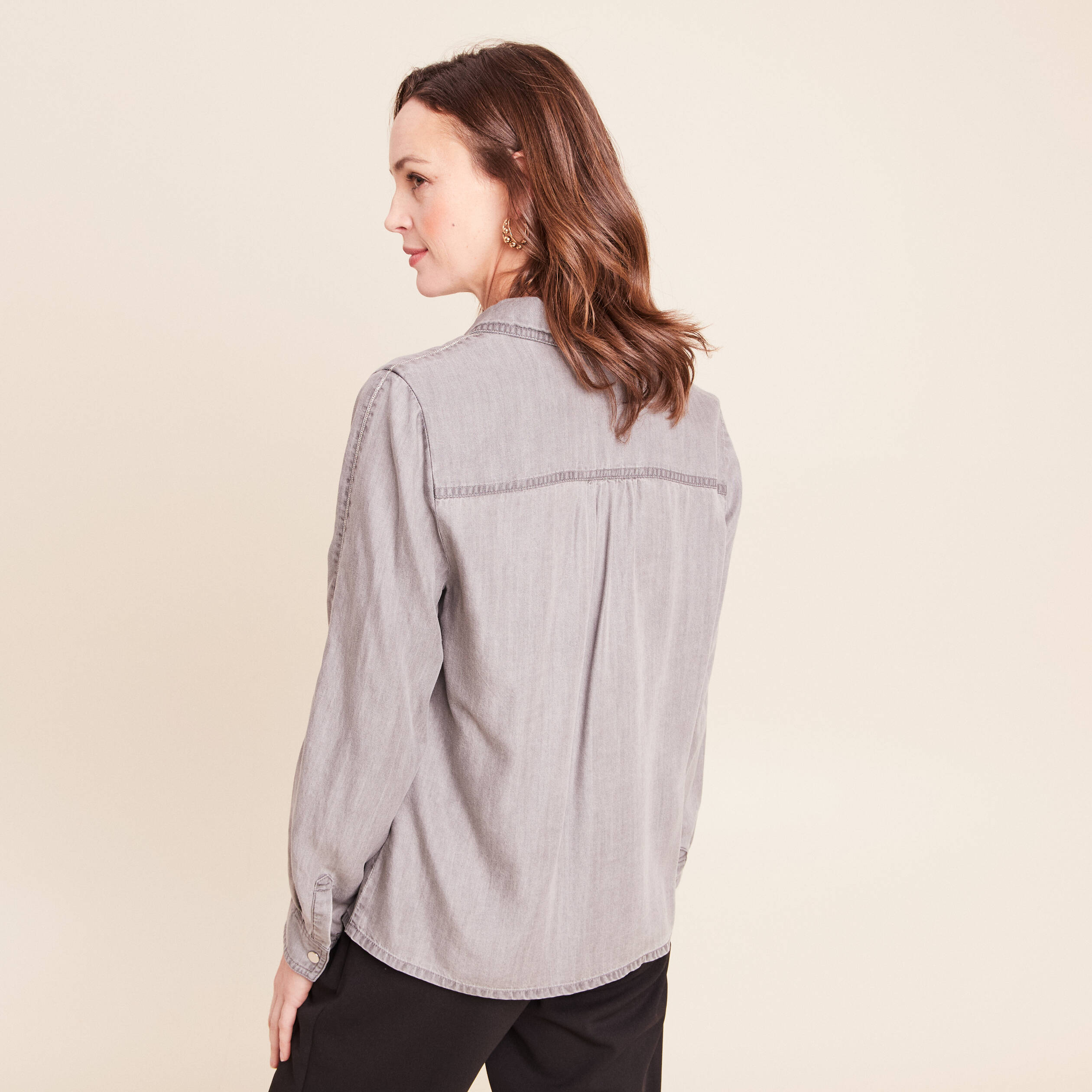 Chemise col chemise manches longues denim gris femme | Bréal