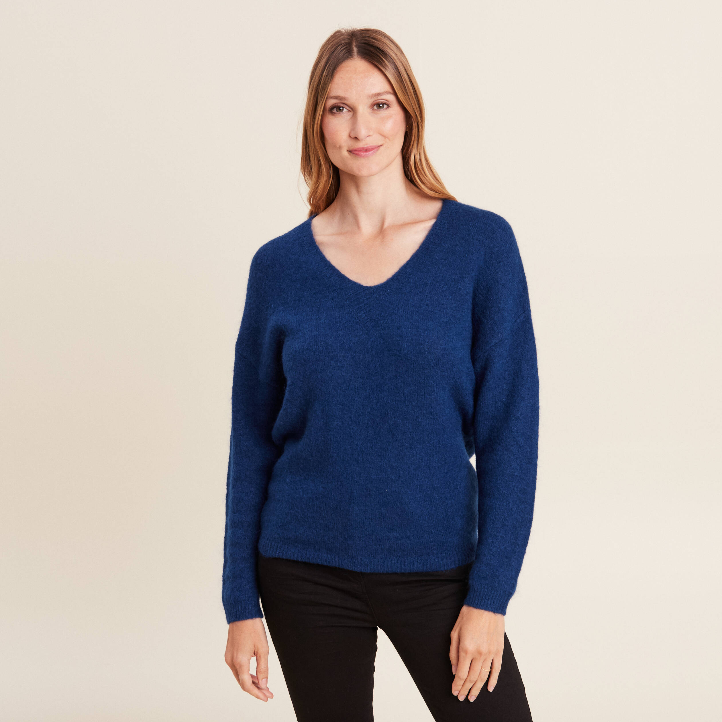 Pull manches longues bleu marine femme | Bréal