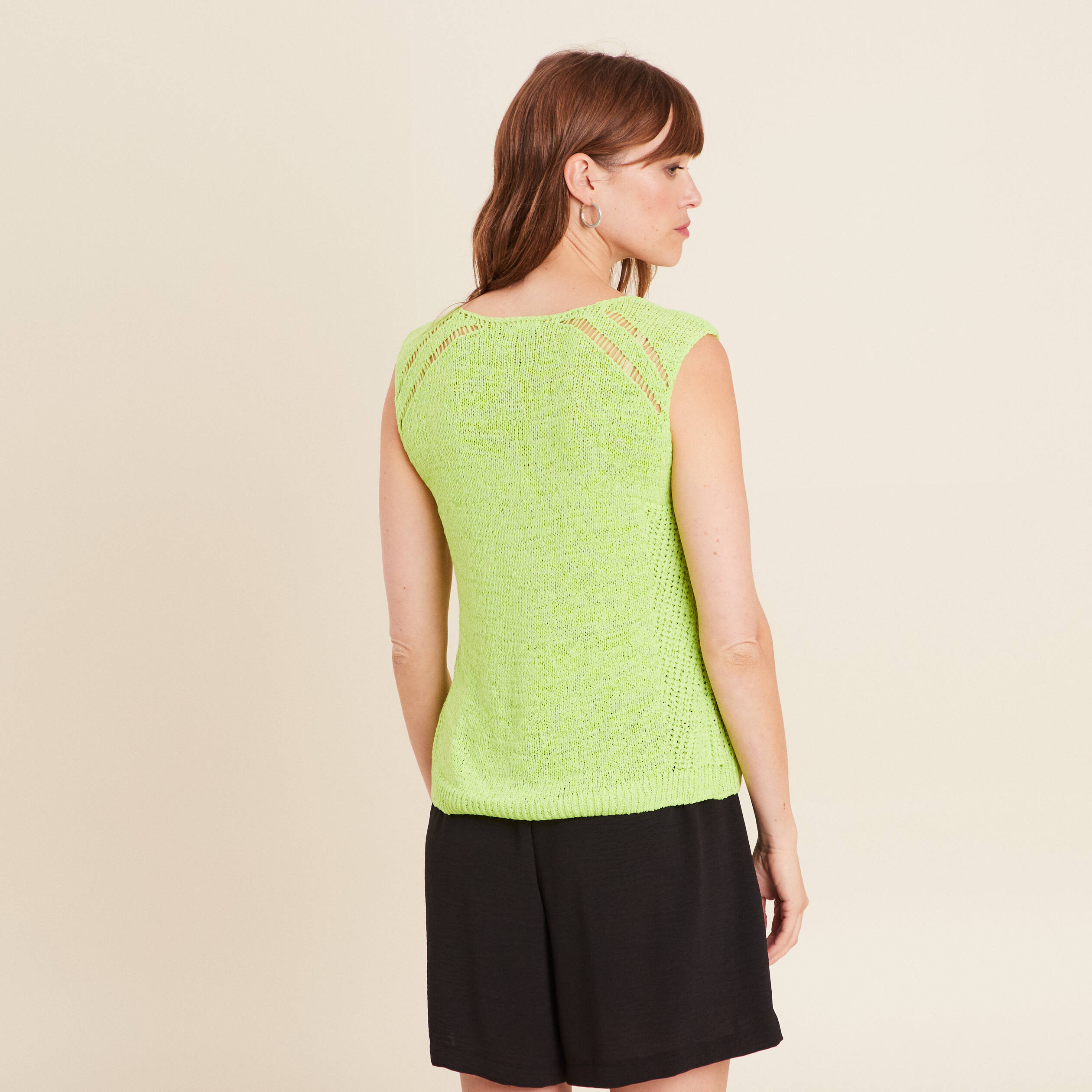 Débardeur tricot sans manches vert anis femme | Bréal