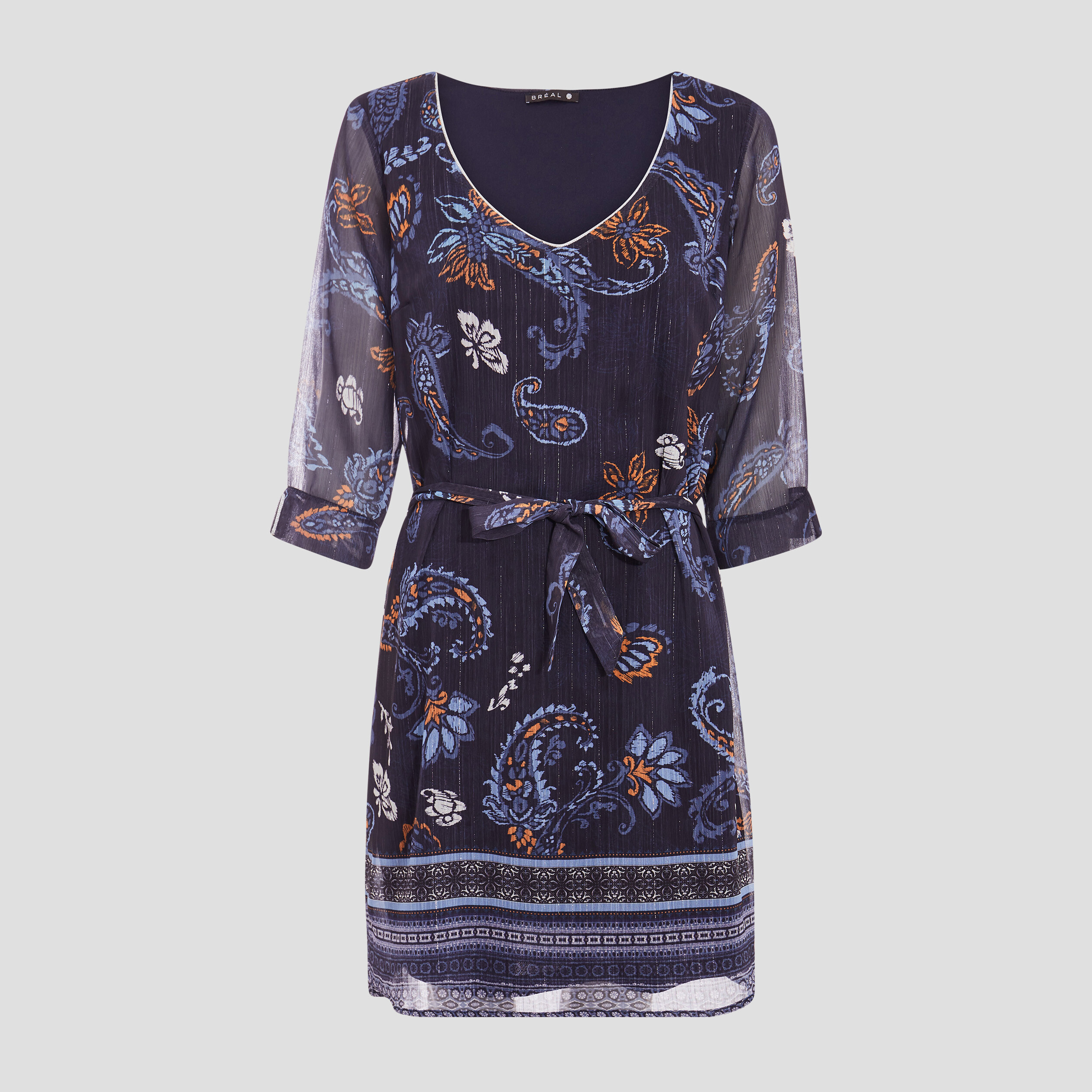 Robe droite manches 3/4 gris femme | Bréal