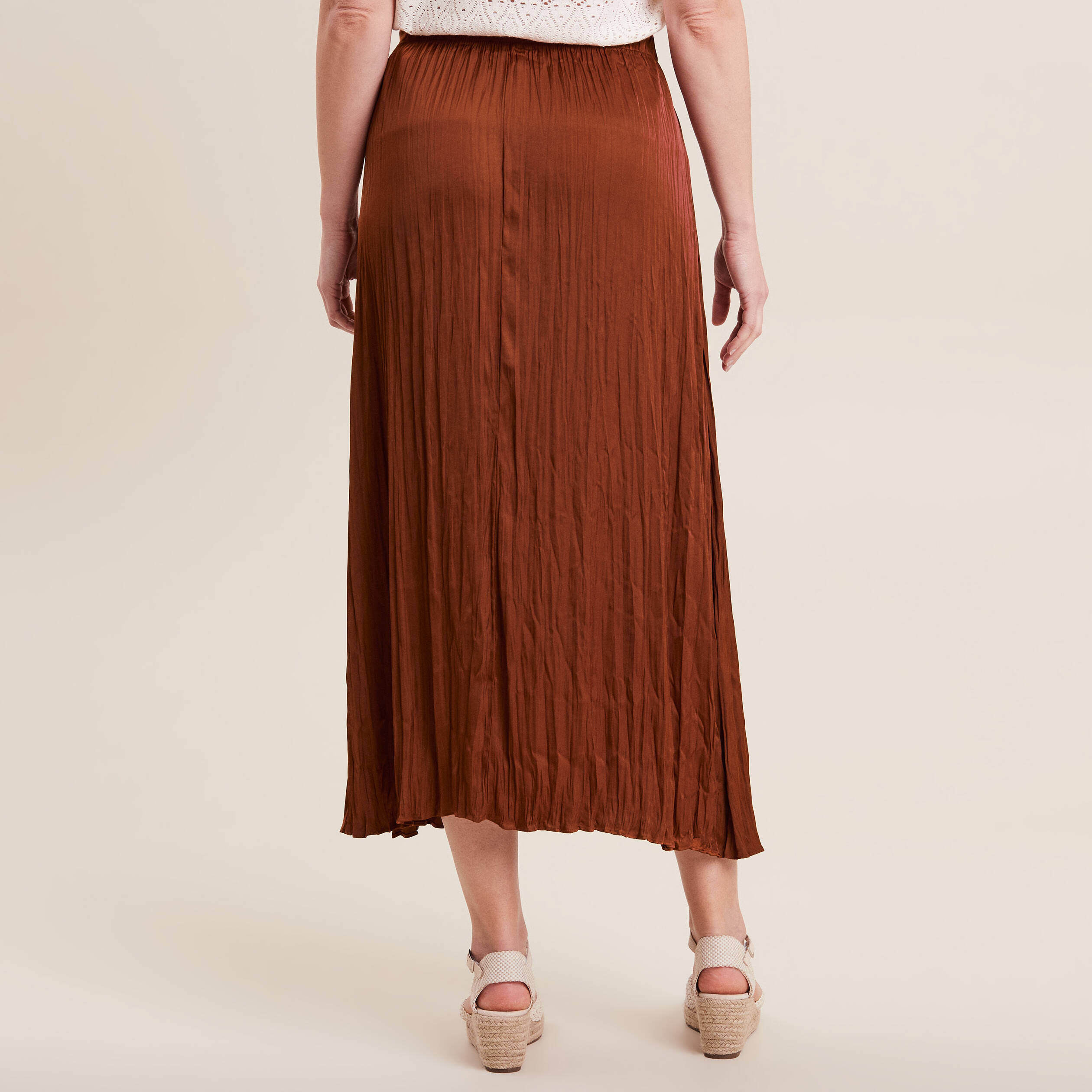 Jupe longue évasée satin marron foncé femme | Bréal