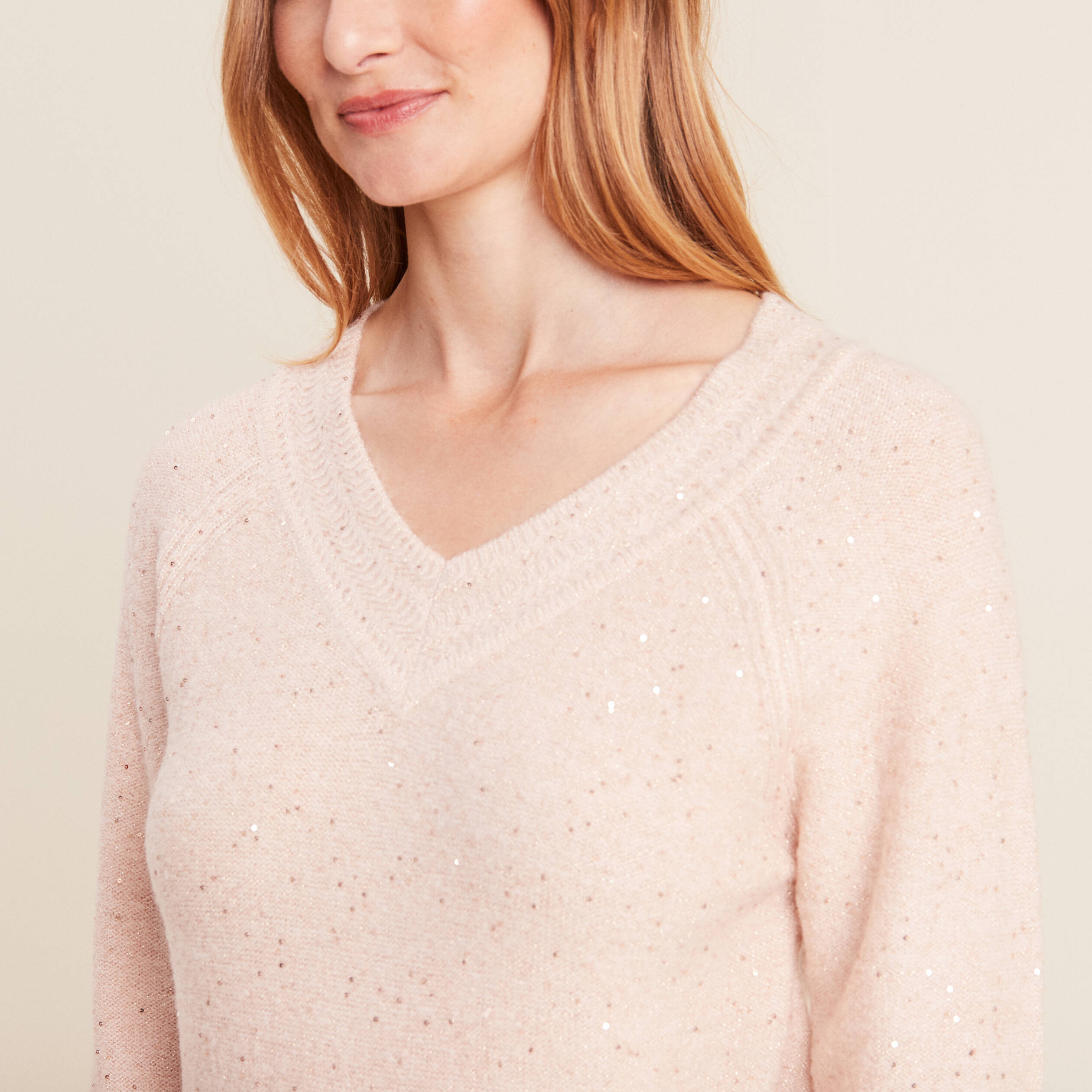 Pull manches longues rose poudrée femme | Bréal