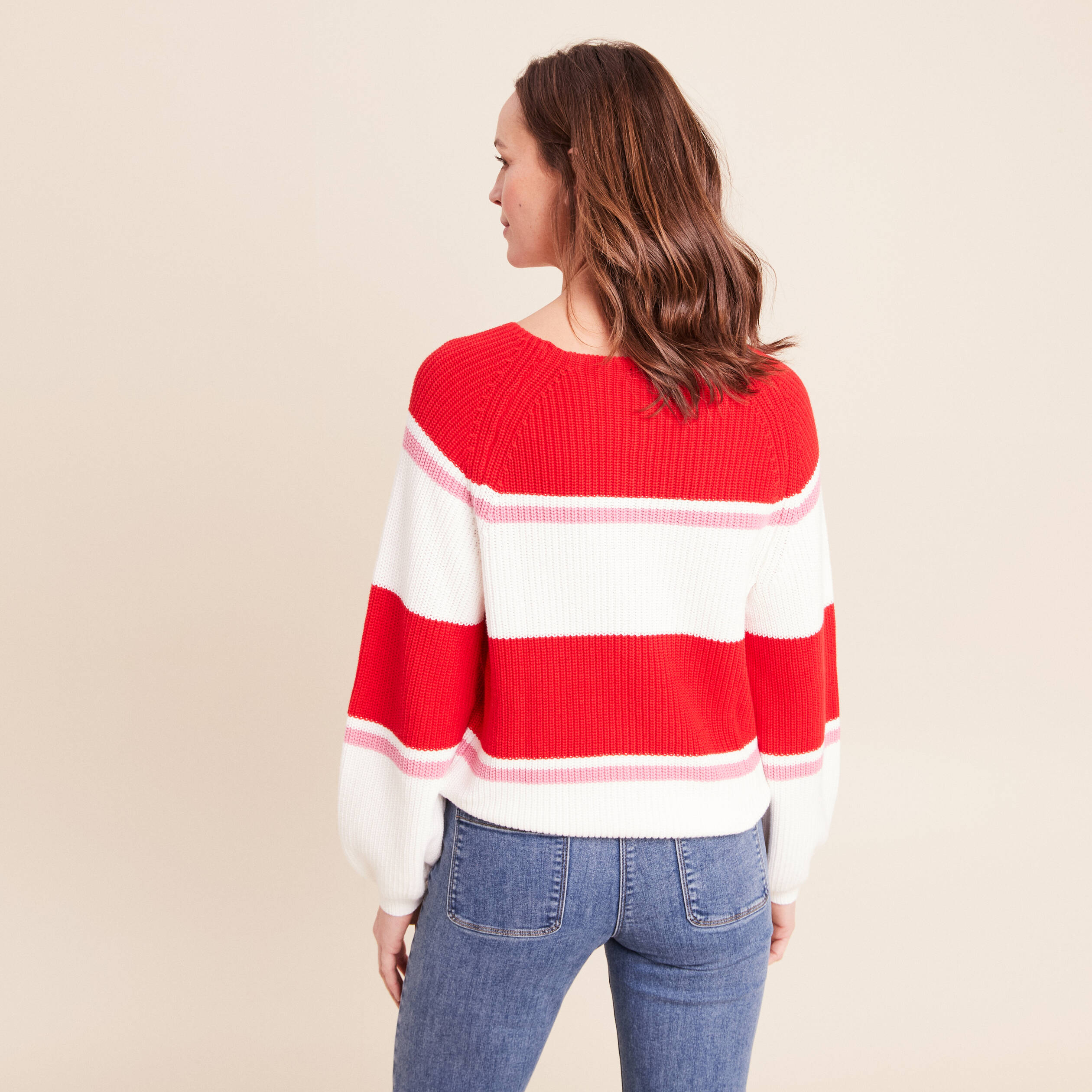 Pull droit col rond en coton ecru femme | Bréal