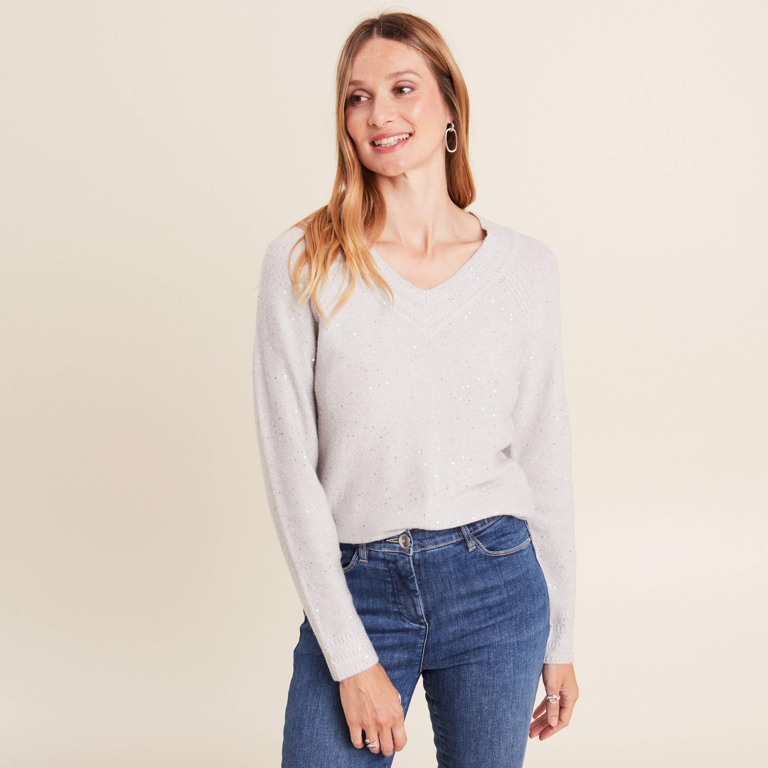 Pull manches longues gris clair femme | Bréal