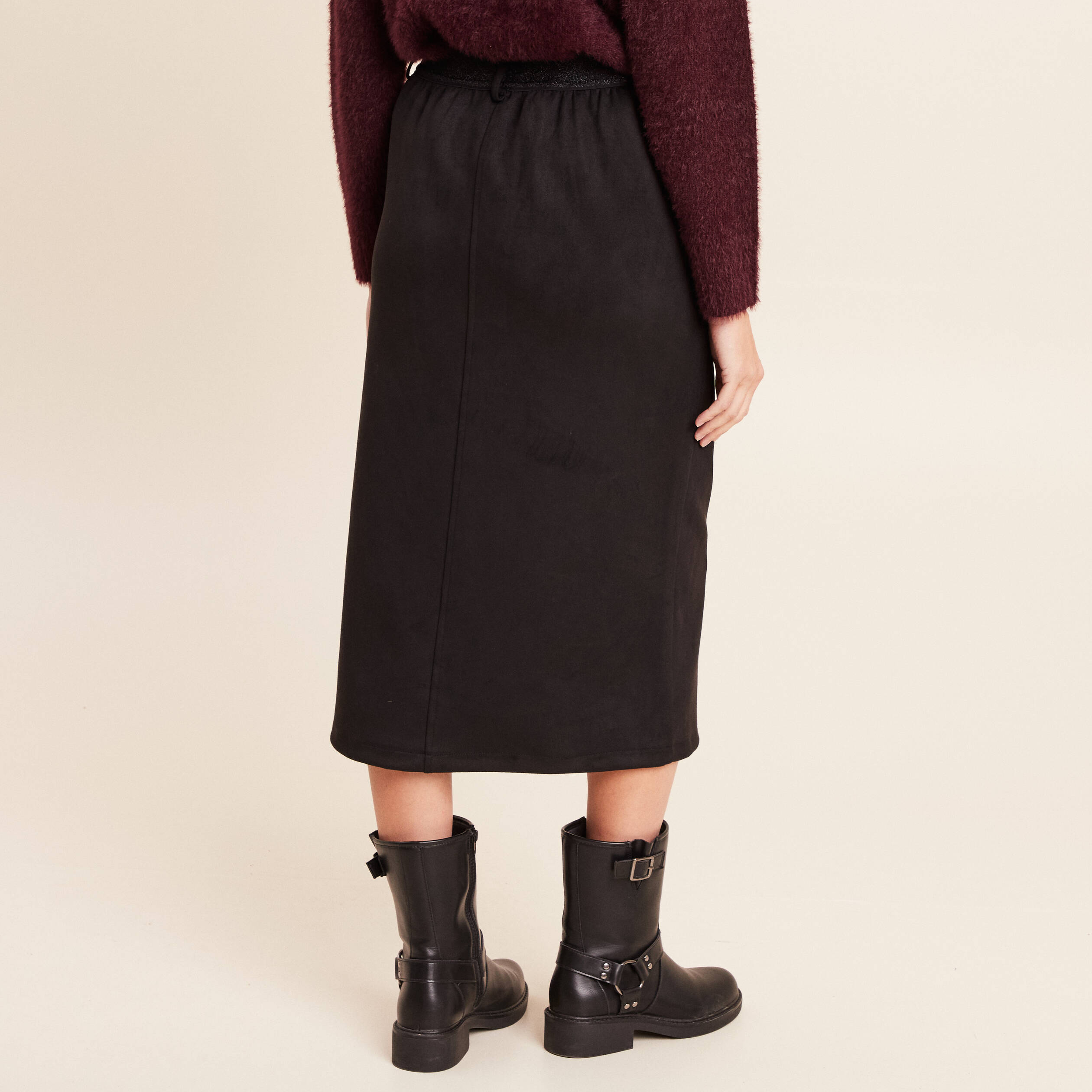 Jupe longue droite suédine noir femme | Bréal