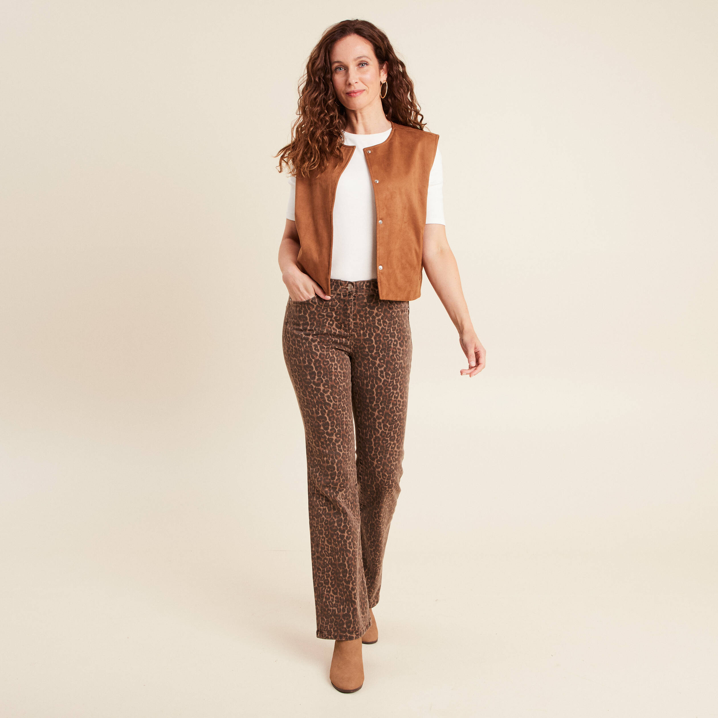 Pantalon magique L'Unique coupe bootcut marron cognac femme | Bréal