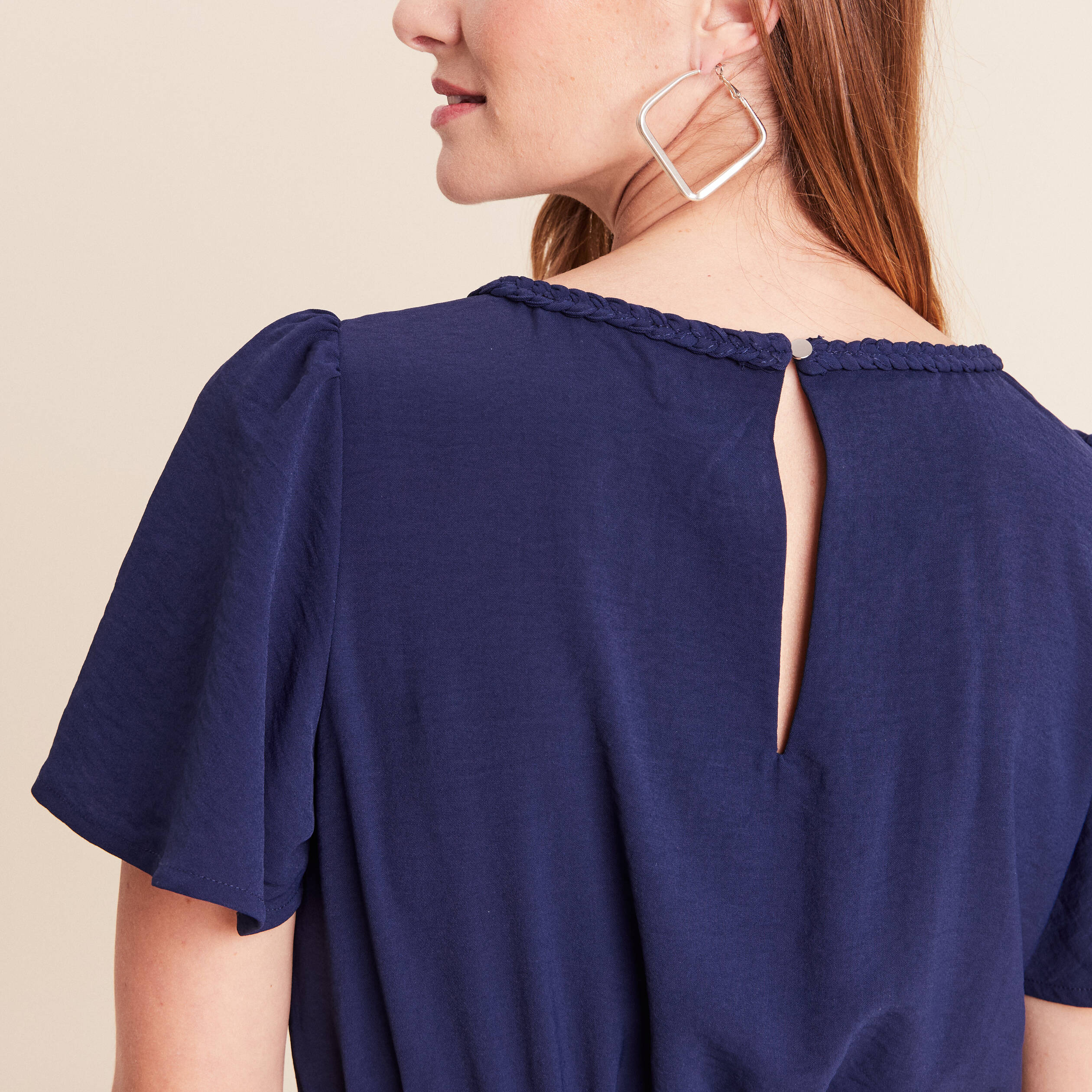 Combinaison large col v manches courtes bleu marine femme | Bréal