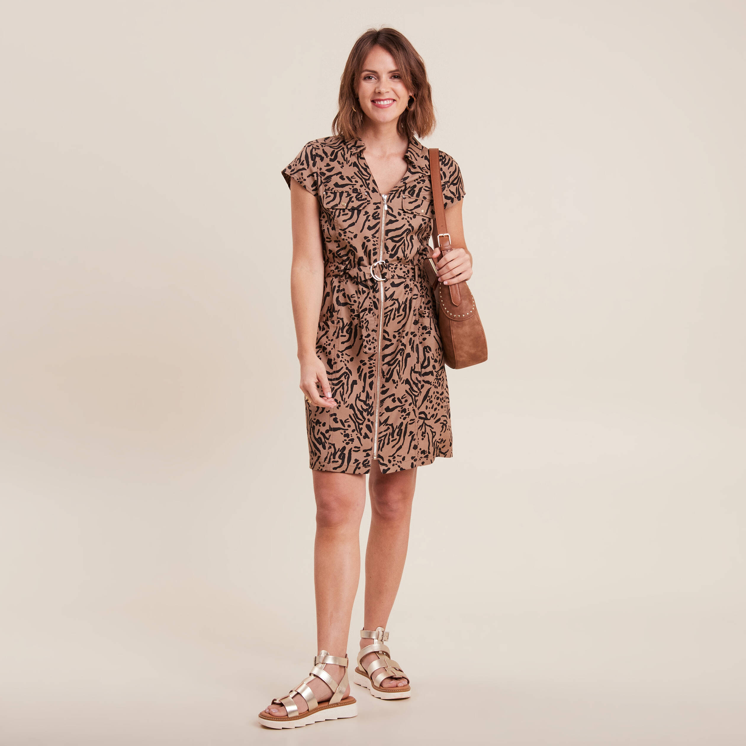 Robe droite zippée creme femme | Bréal