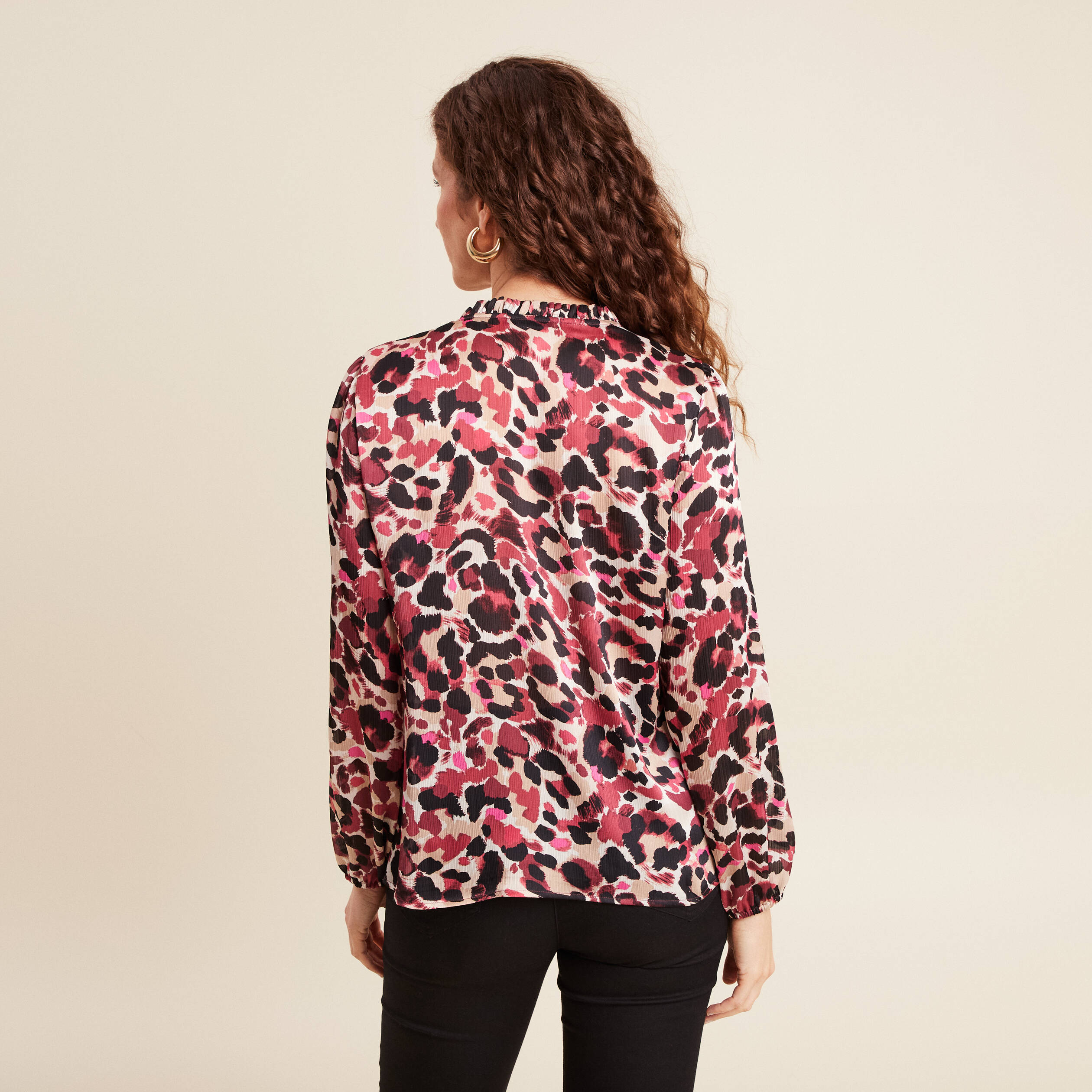 Blouse satinée col tunisien rose femme | Bréal