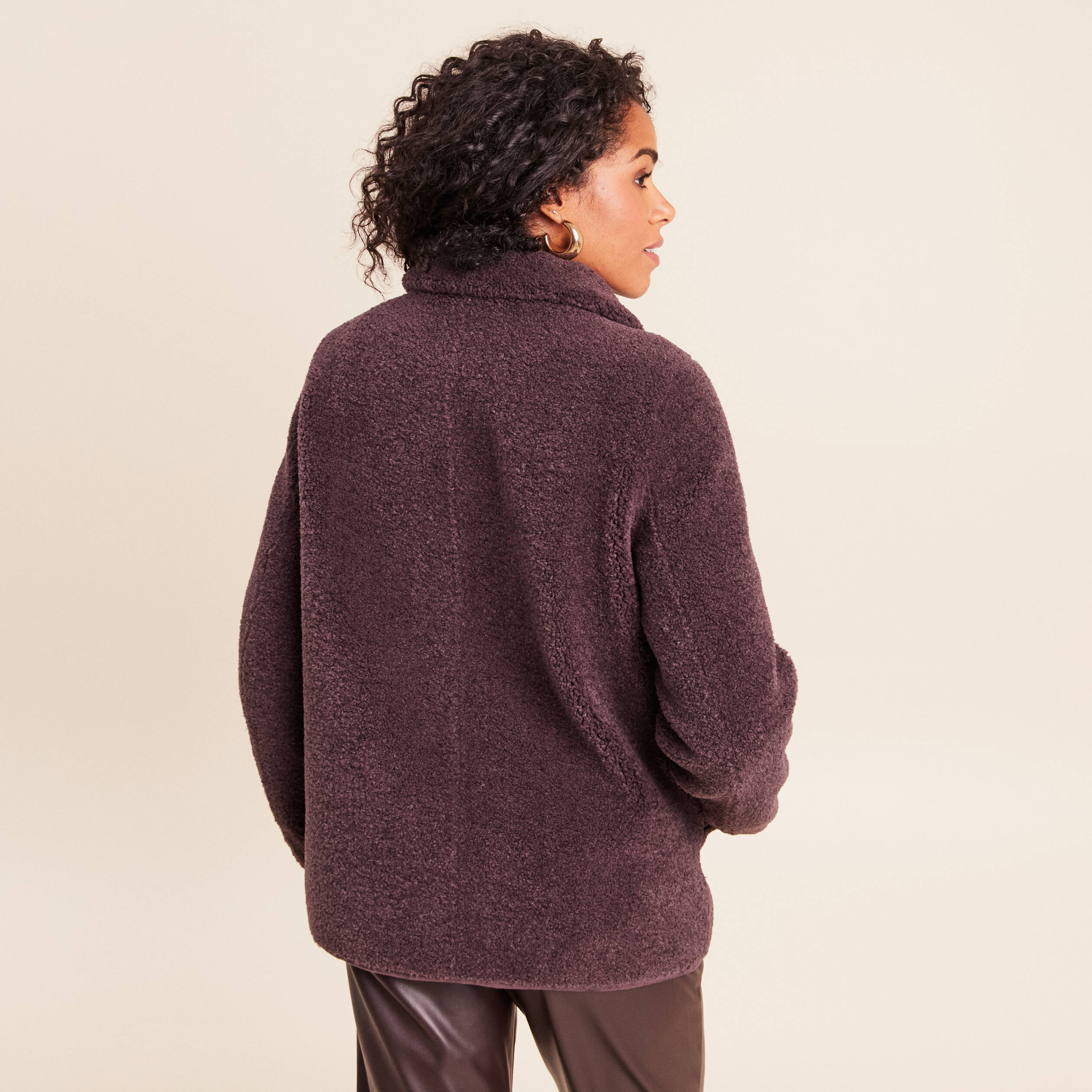 Manteau droit effet mouton bordeaux femme | Bréal