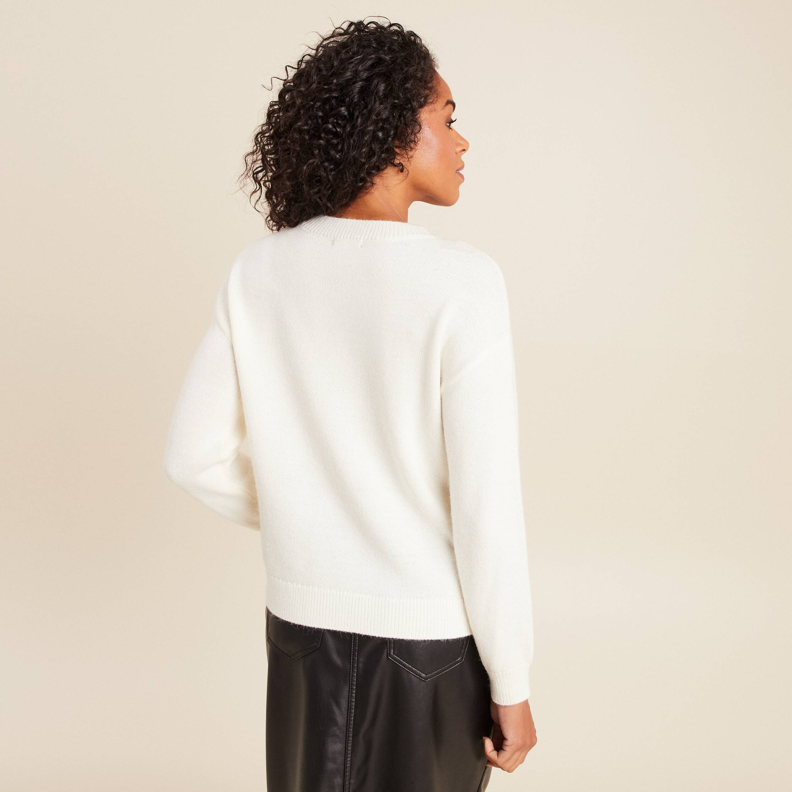 Pull manches longues broderie ecru femme | Bréal