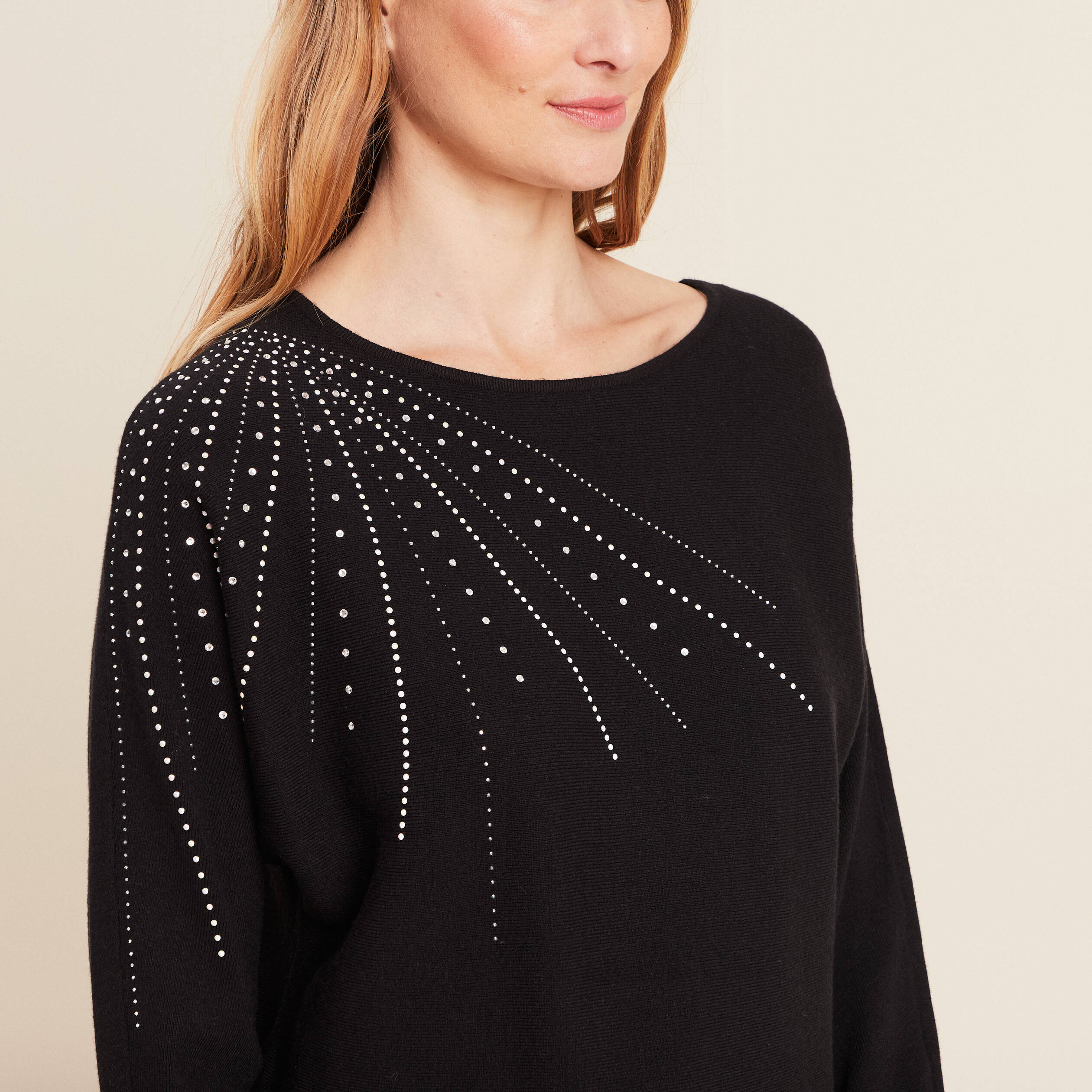 Pull manches longues strass noir femme | Bréal
