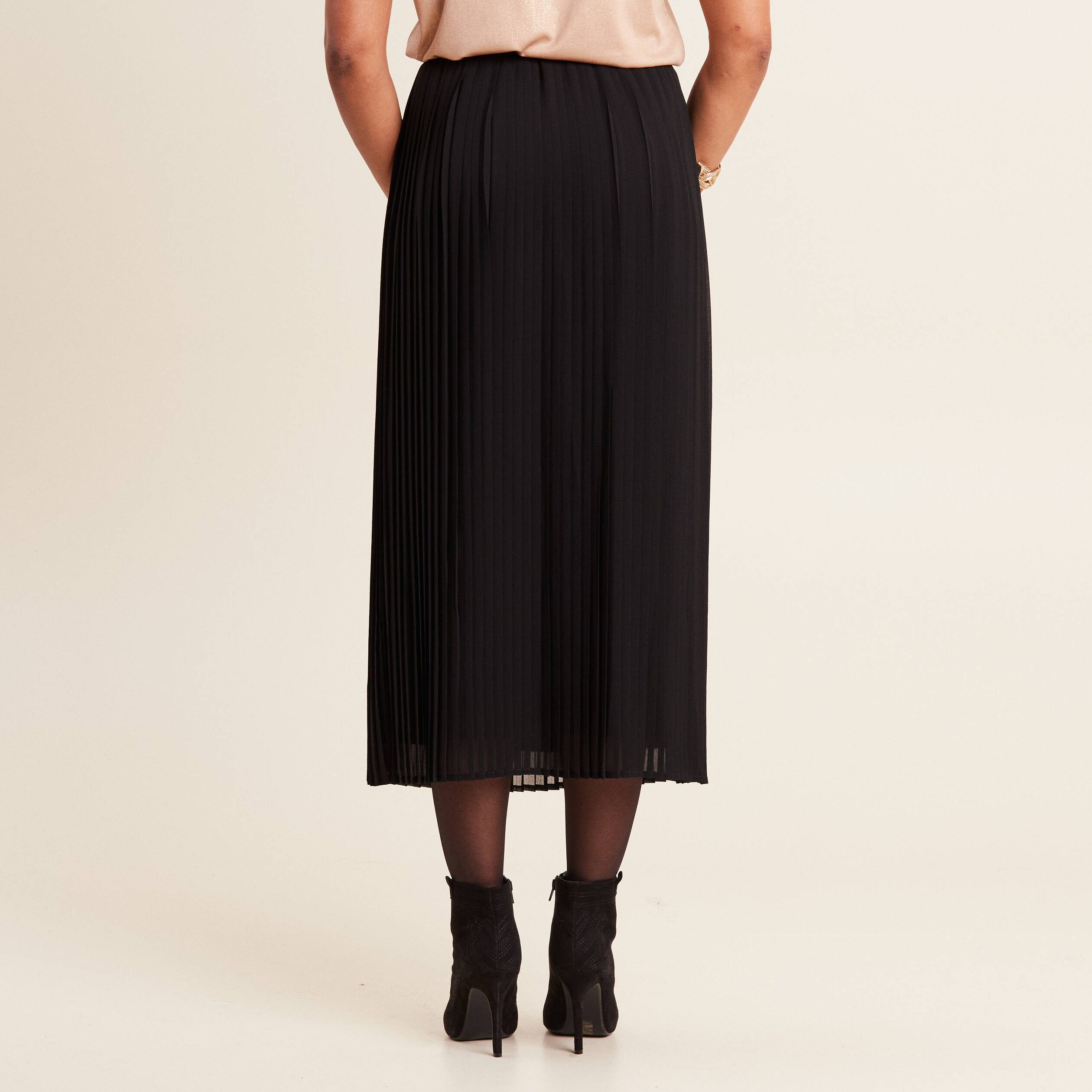 Jupe longue évasée plissée noir femme | Bréal