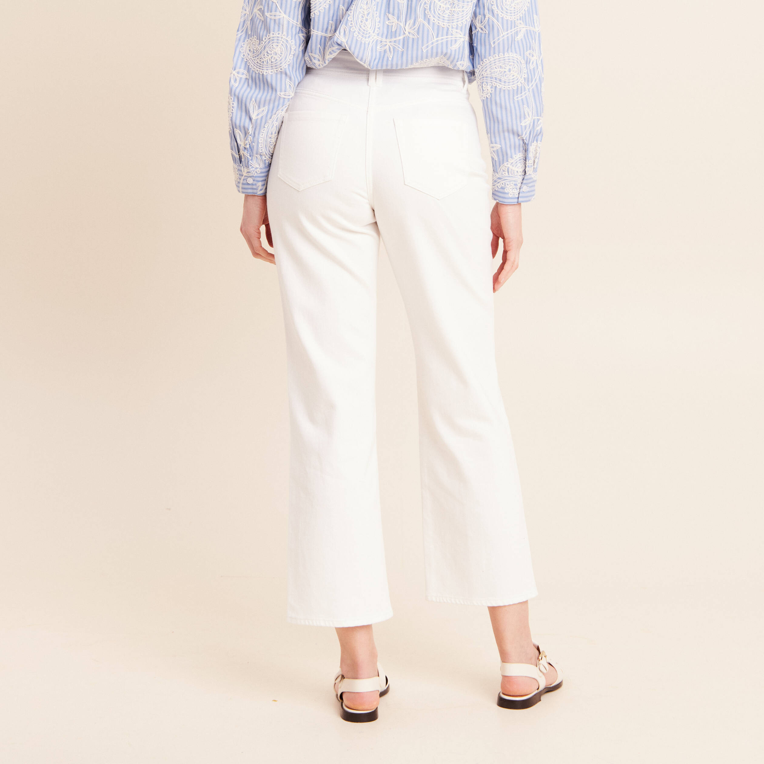 Jean coupe large 7/8ème taille haute blanc femme | Bréal