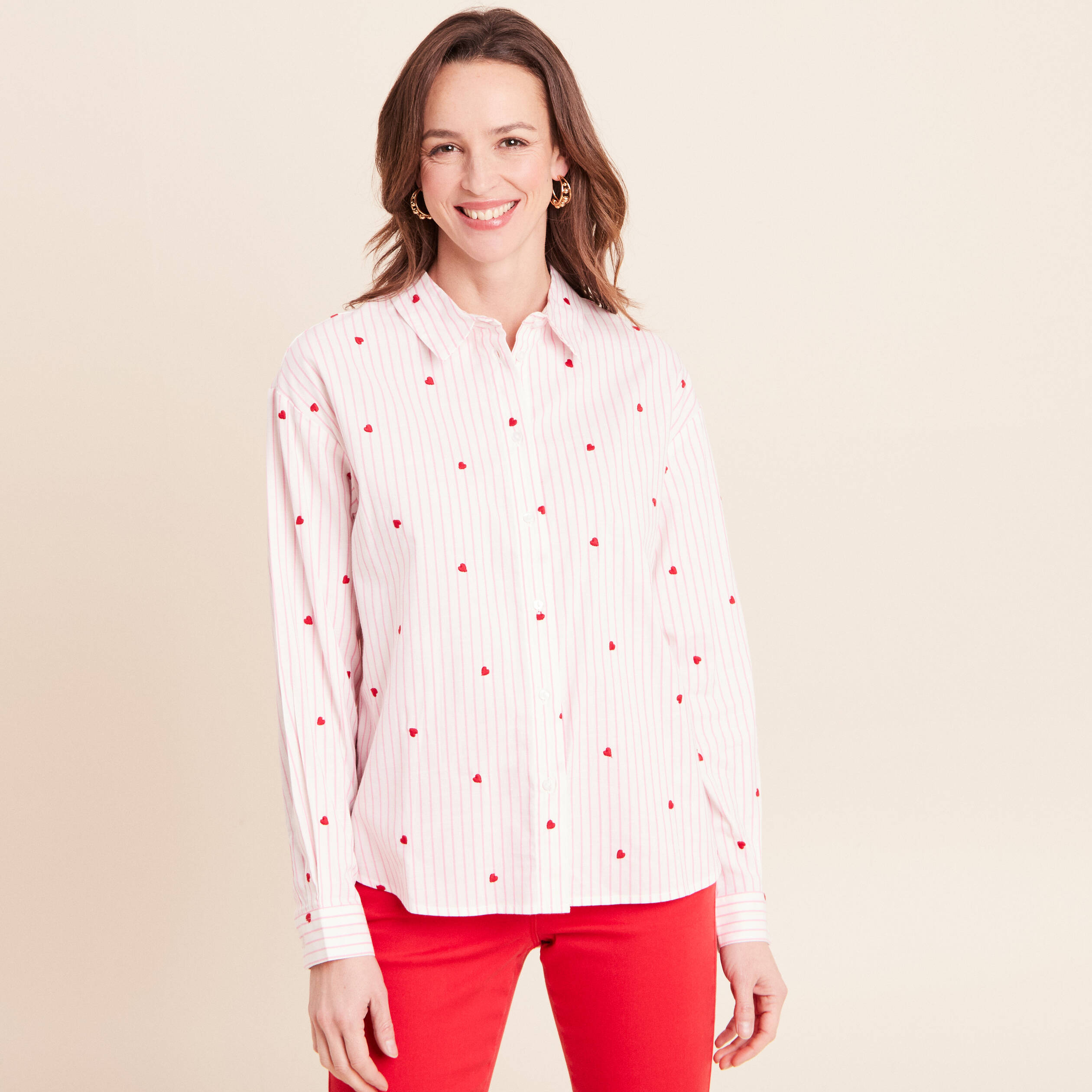 Chemise manches longues fluide rouge femme | Bréal