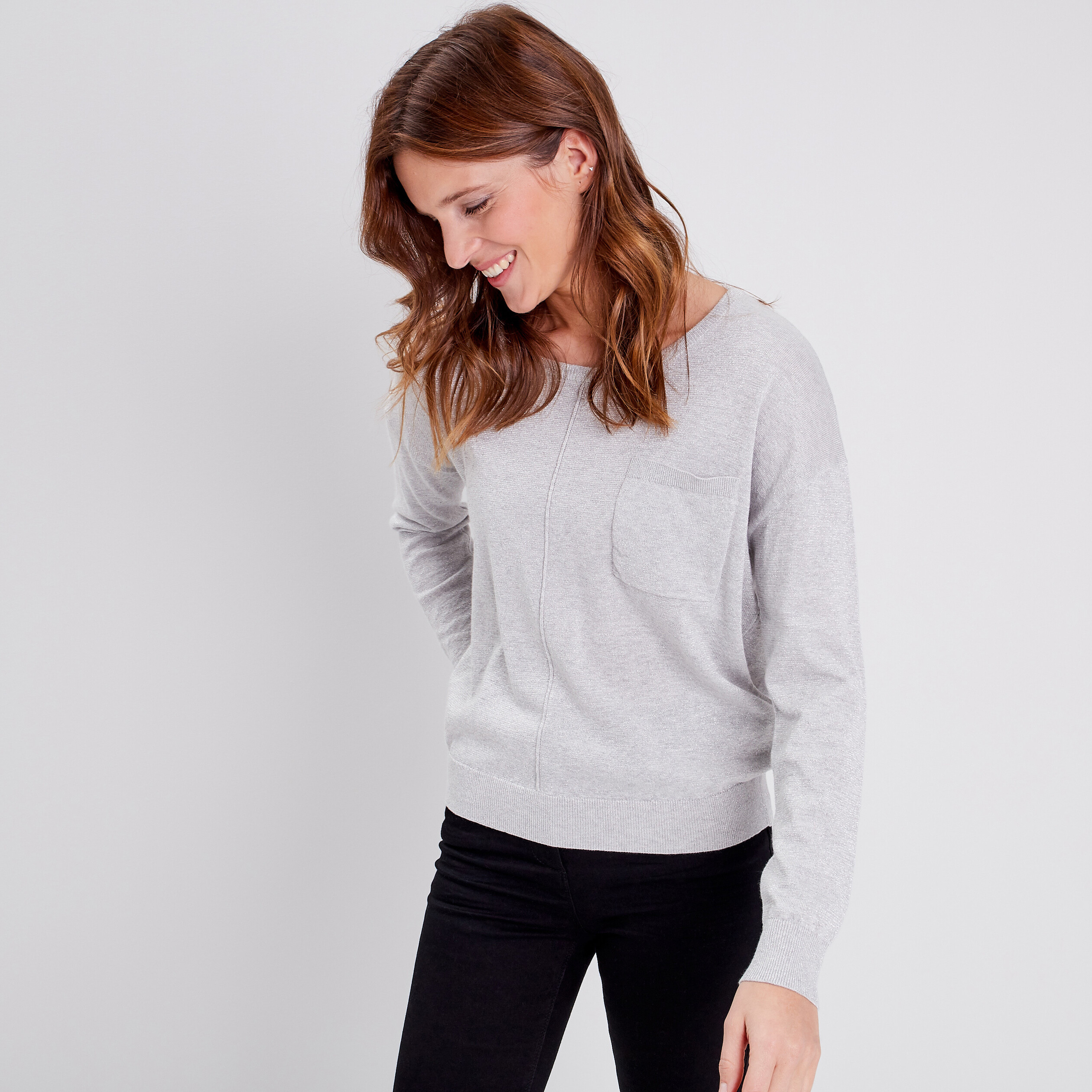 Pull manches longues gris clair femme | Bréal