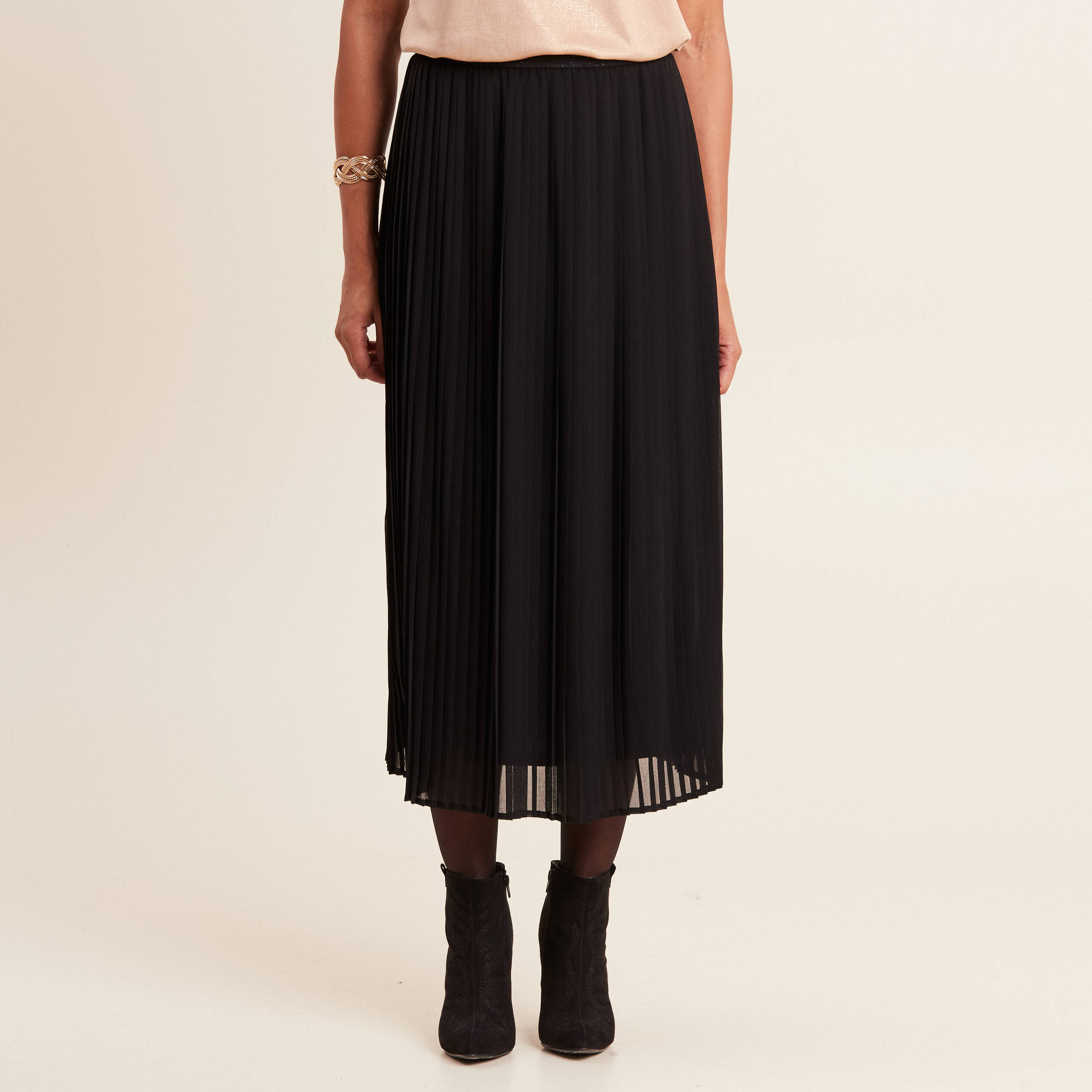 Jupe longue évasée plissée noir femme | Bréal