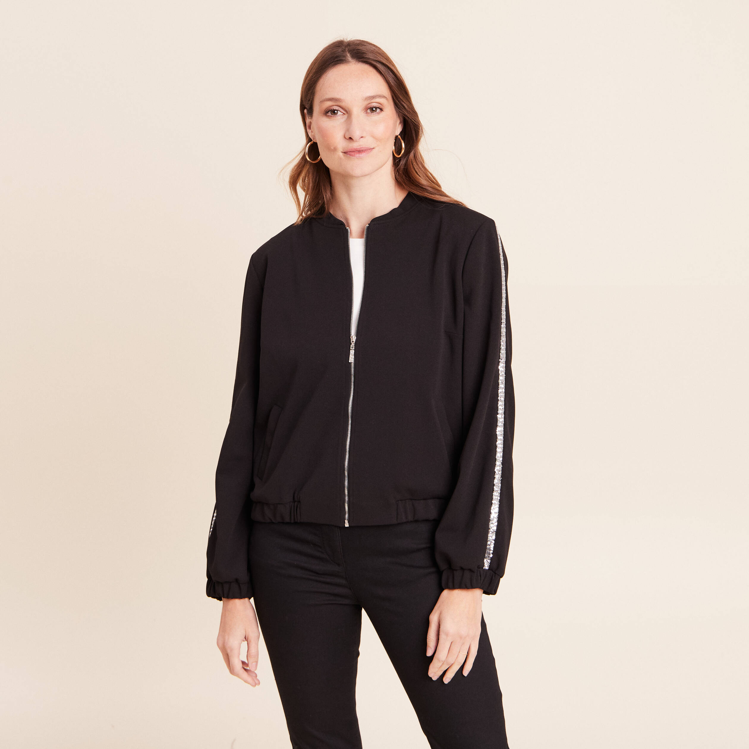 Veste manches longues bande sequin noir femme | Bréal