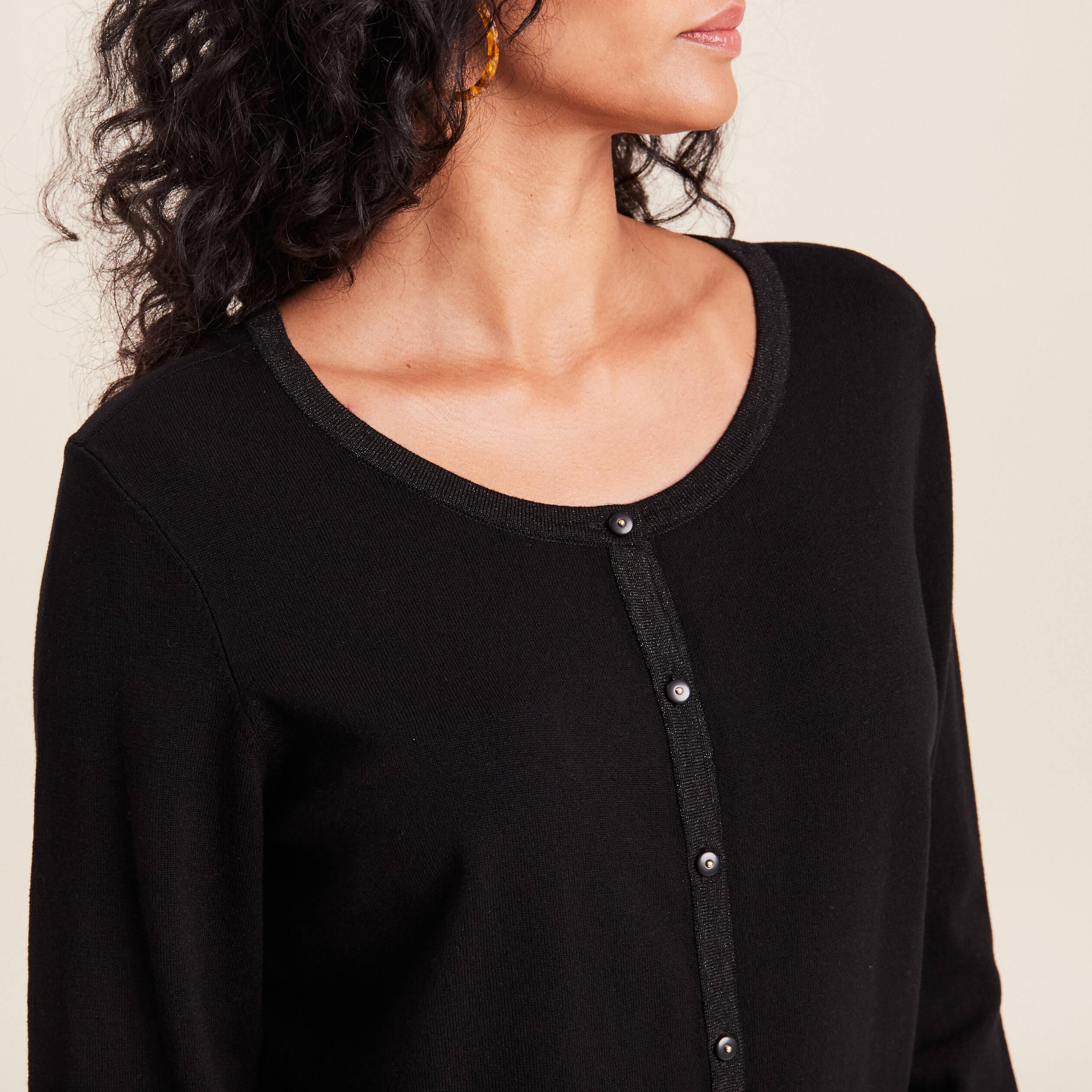 Gilet manches longues col rond noir femme | Bréal